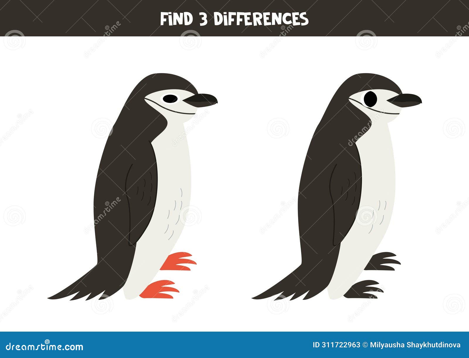 Find 3 Differences between Two Cute Cartoon Chinstrap Penguins. Stock ...