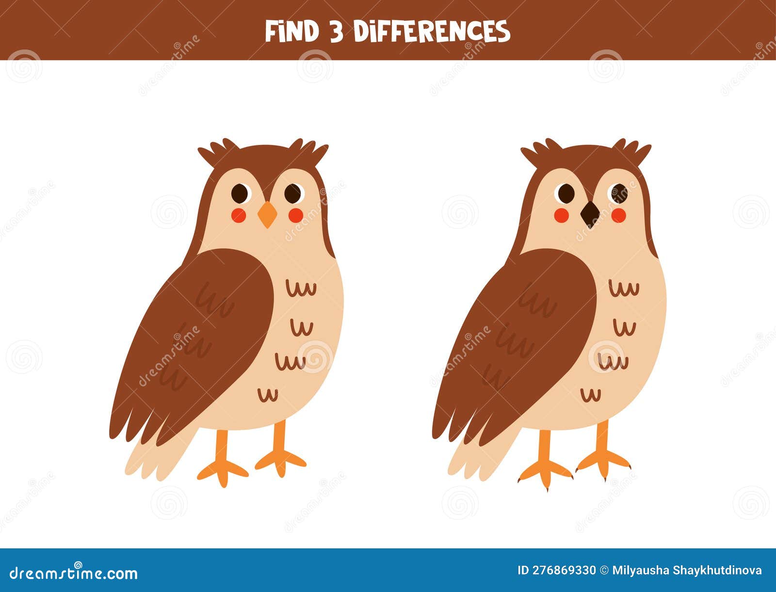 Find 3 Differences between Two Cute Cartoon Owls Stock Illustration ...