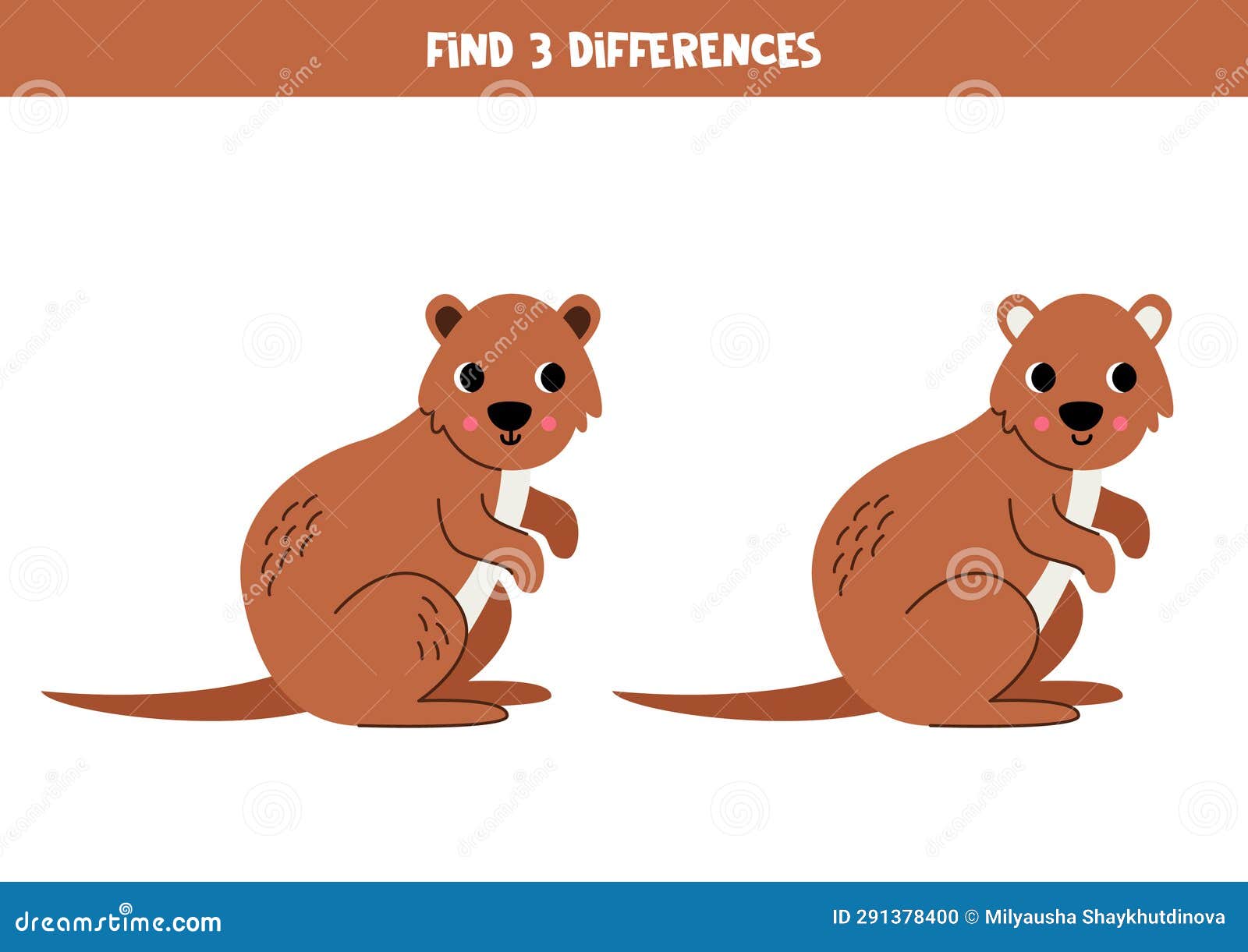 Find 3 Differences between Two Cute Cartoon Quokka. Stock Illustration ...
