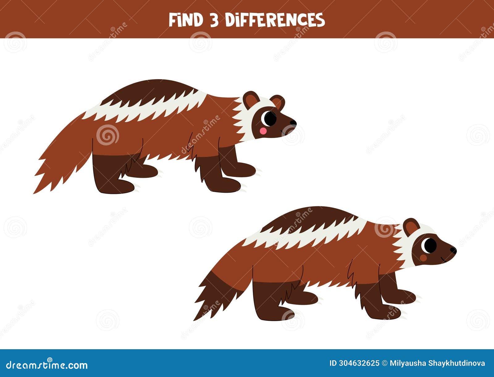 Find 3 Differences between Two Cute Cartoon Wolverines. Stock ...