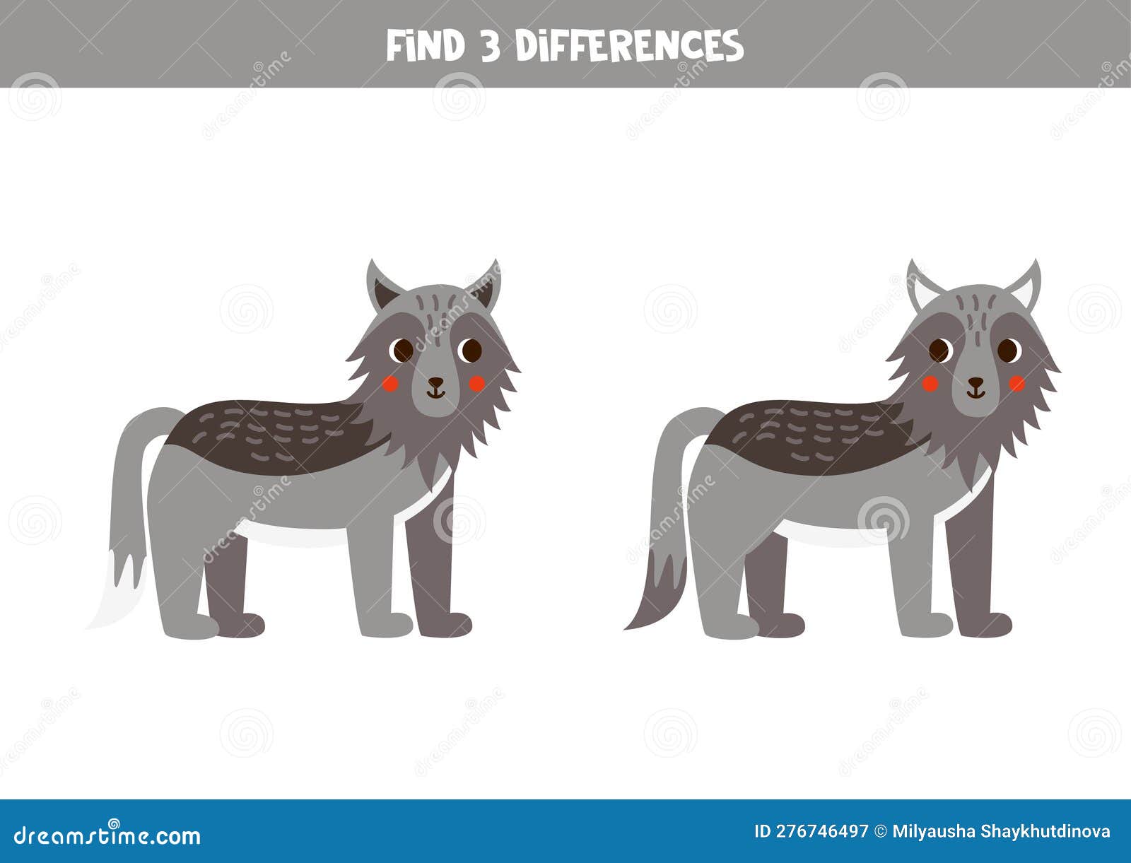 Find 3 Differences between Two Cute Cartoon Wolves Stock Vector ...