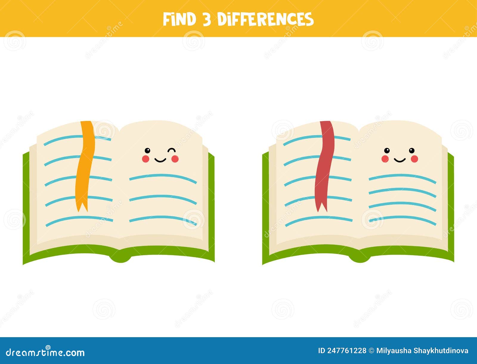 Find 3 Differences between Two Cute Green Books. Stock Vector ...