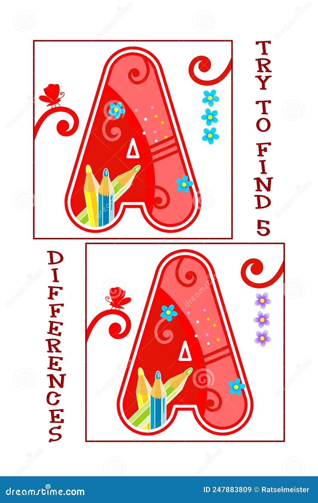 Find 5 Differences Visual Puzzle Or Picture Riddle With Decorated ...