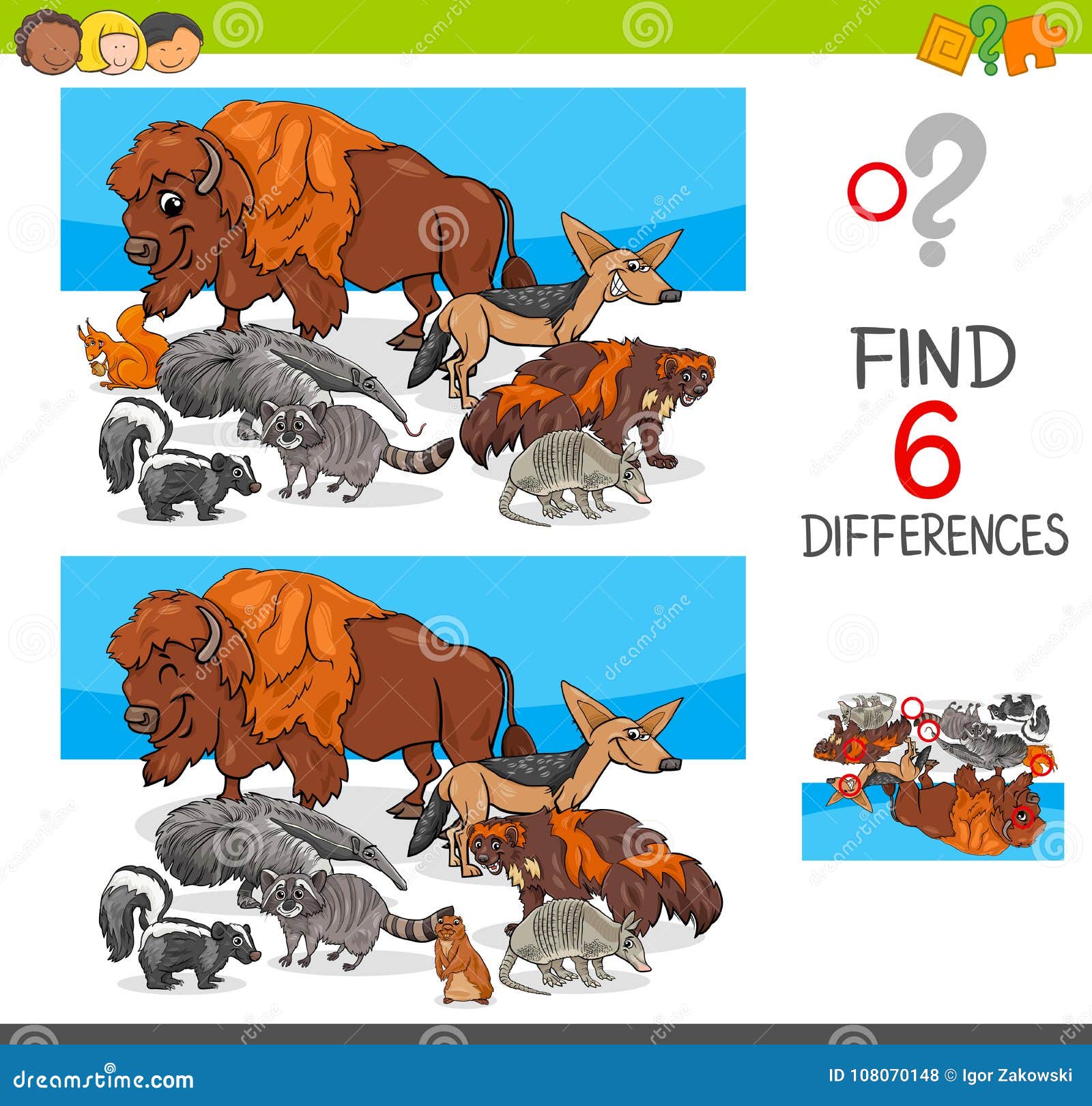 Find Differences with Wild Animal Characters Stock Vector ...
