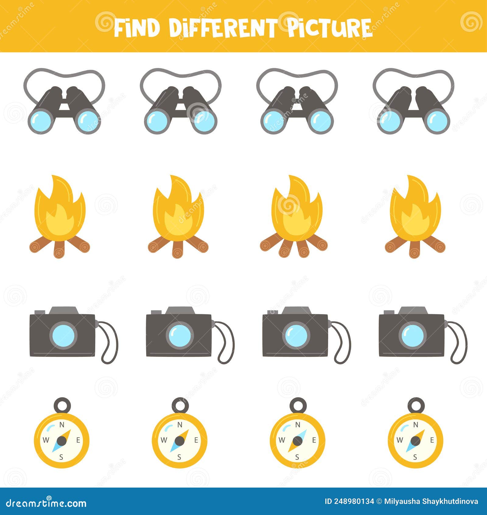 Find Camping Object Which is Different from Others. Worksheet for Kids. Stock Vector ...