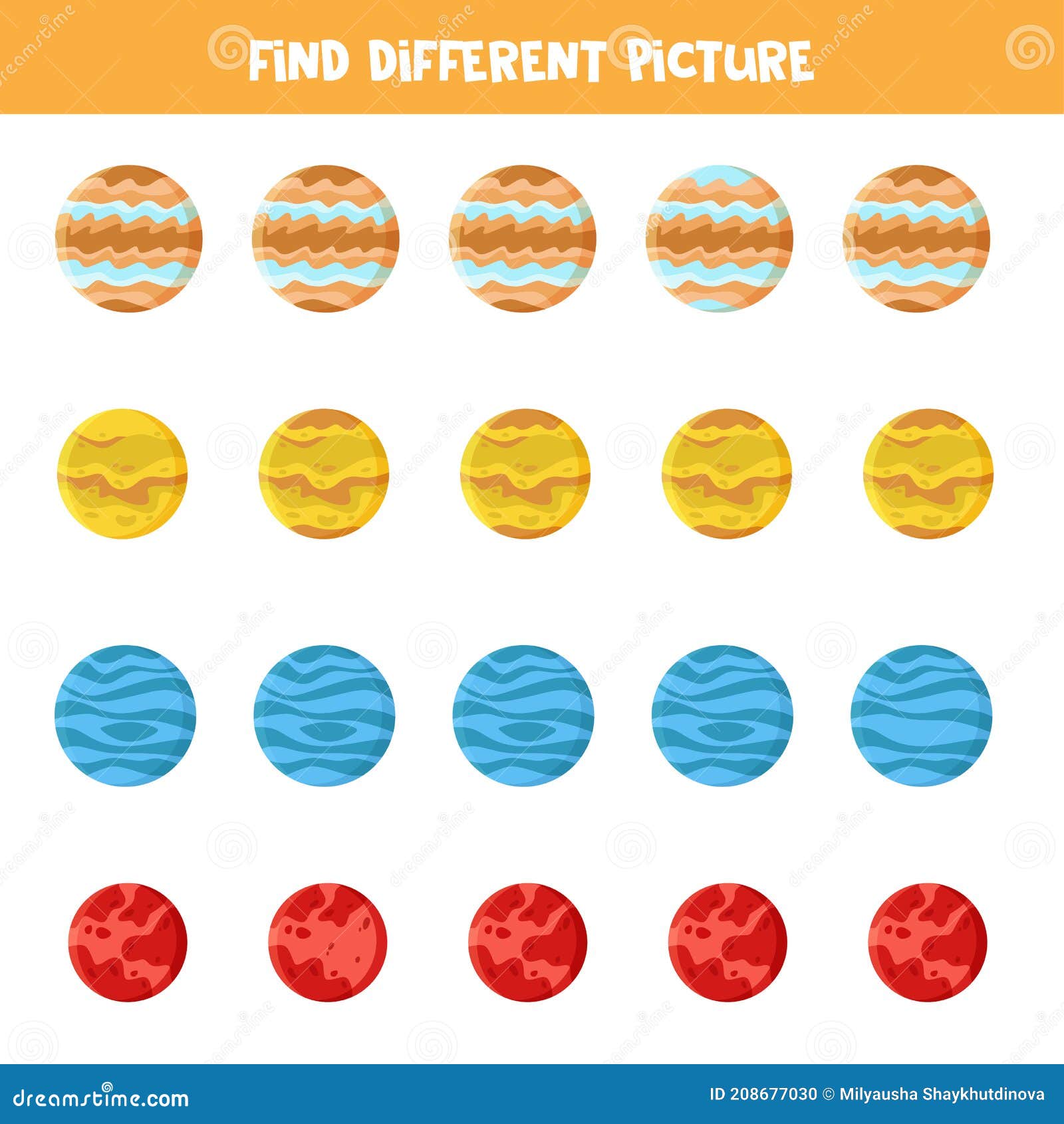 Find Different Planet in Each Row. Logical Game for Kids. Stock Vector ...