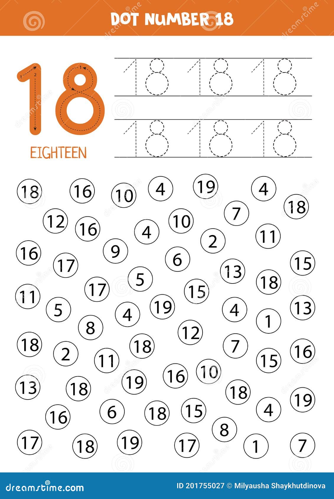 Find and Dot Number 18. Math Game for Kids Stock Vector - Illustration ...