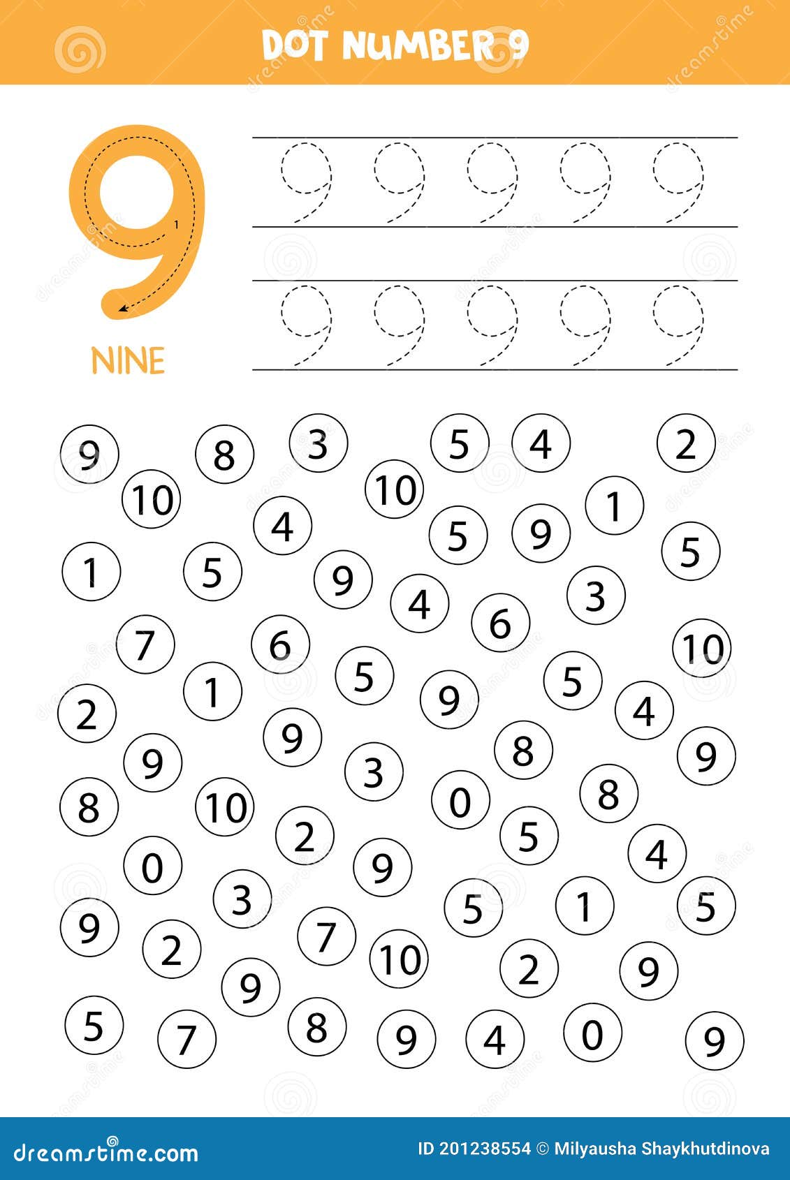Find and Dot Number 9. Math Game for Kids Stock Vector - Illustration ...
