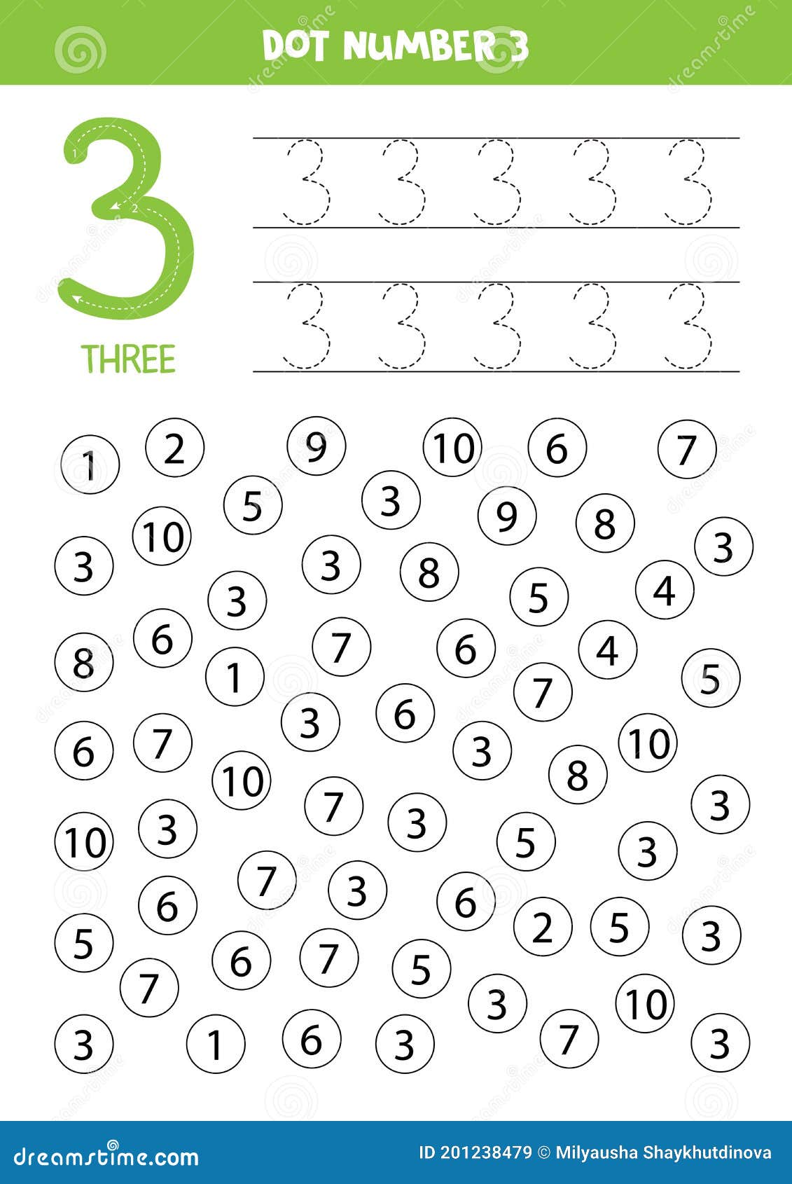 Find and Dot Number 3. Math Game for Kids Stock Vector - Illustration ...