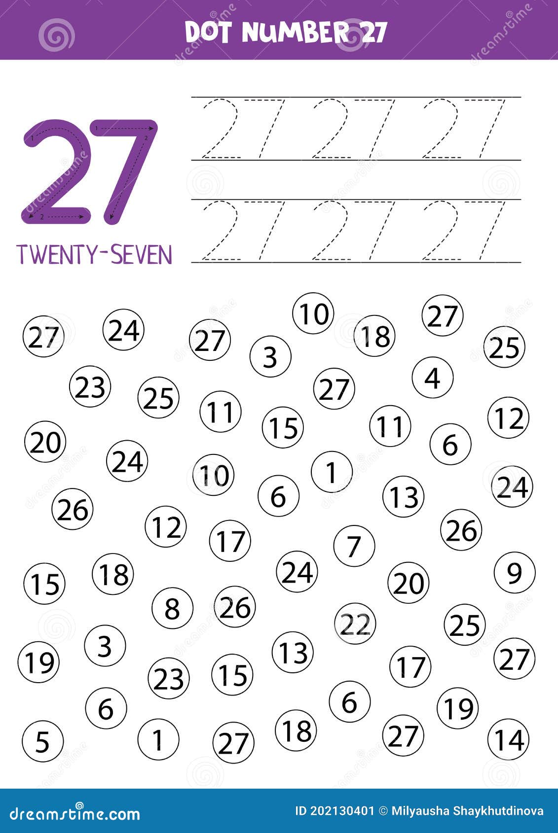 Find and Dot Number 27. Math Game for Kids. Stock Vector - Illustration ...