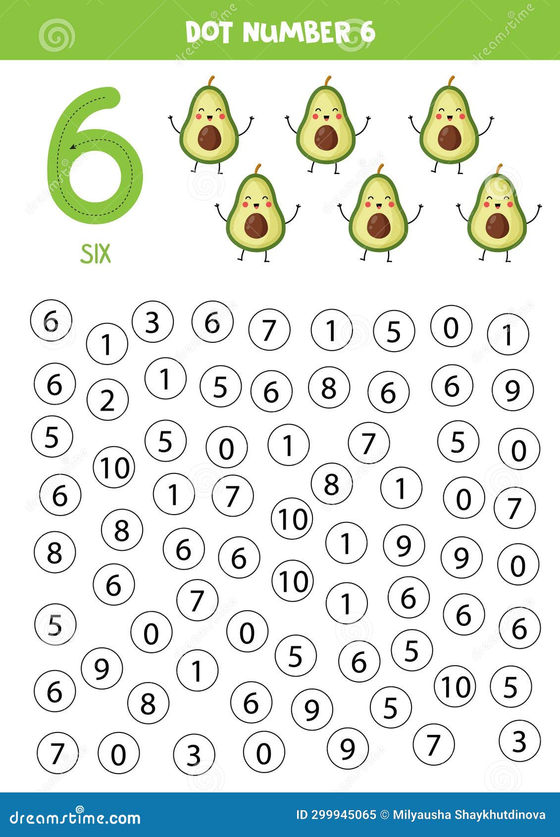 Find and Dot Number Six. Learning Number 6 with Cute Avocados ... Find and Dot Number Six. Learning Number 6 with Cute Avocados ...