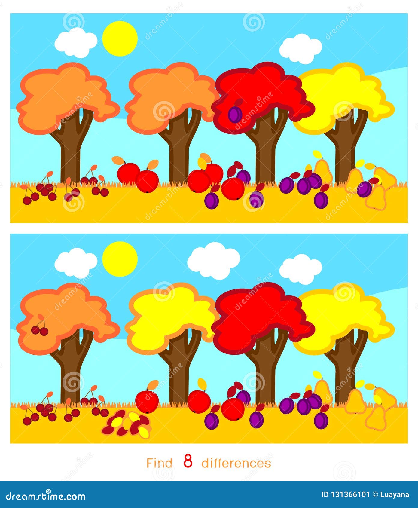 Find eight differences stock vector. Illustration of orange - 131366101