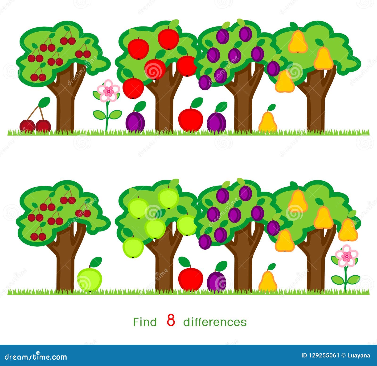 Game for Children with Different Fruit Trees Stock Vector ...