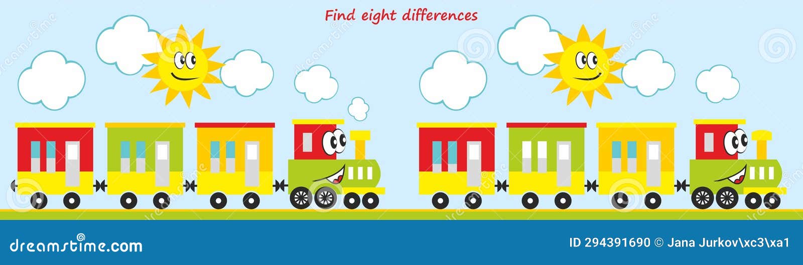 Find Eight Differences, Game for Children, Train and Sun, Vector Illustration, Eps. Stock Vector ...