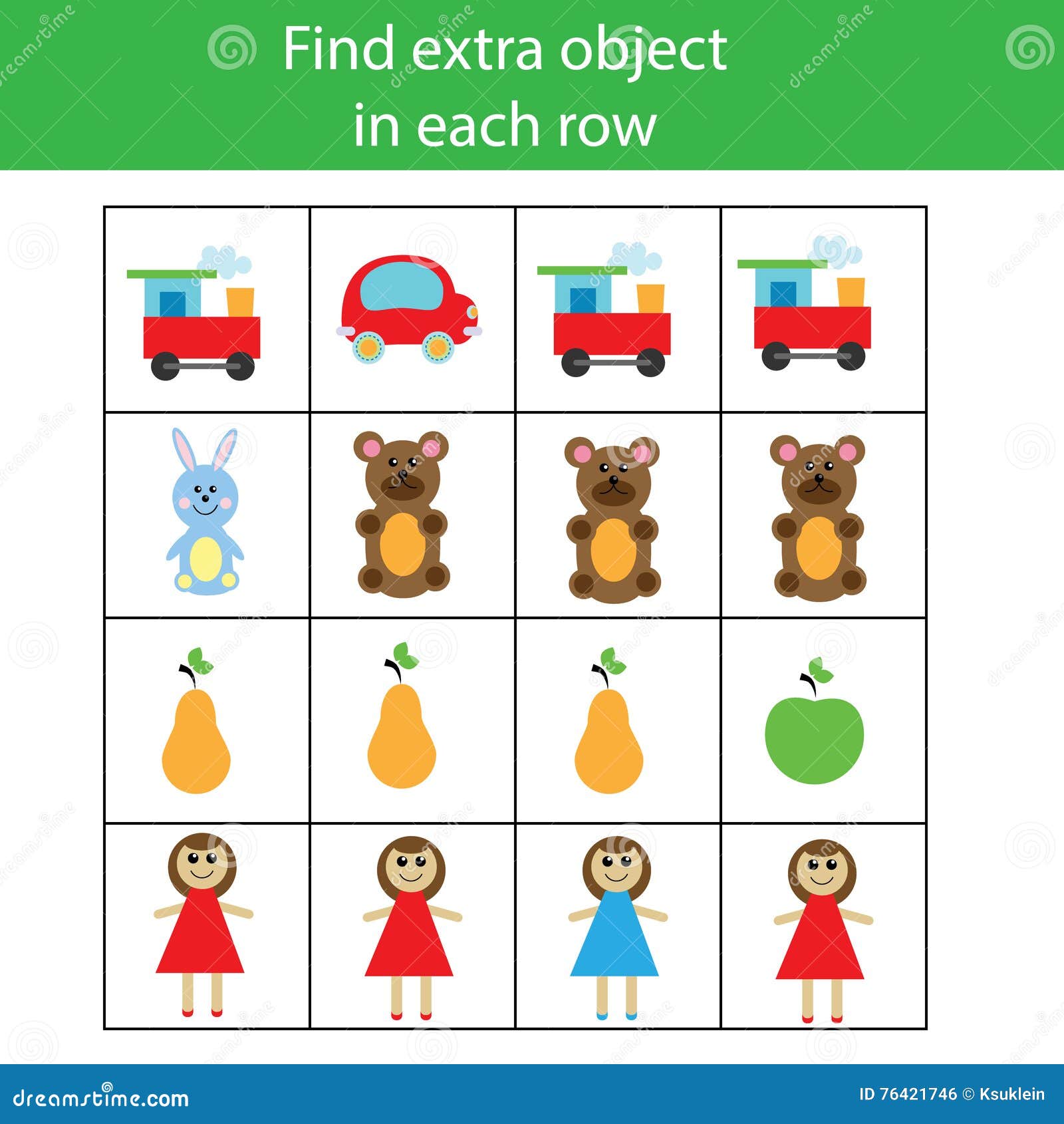 Find Extra Object in Row. Educational Children Game Stock Vector ...