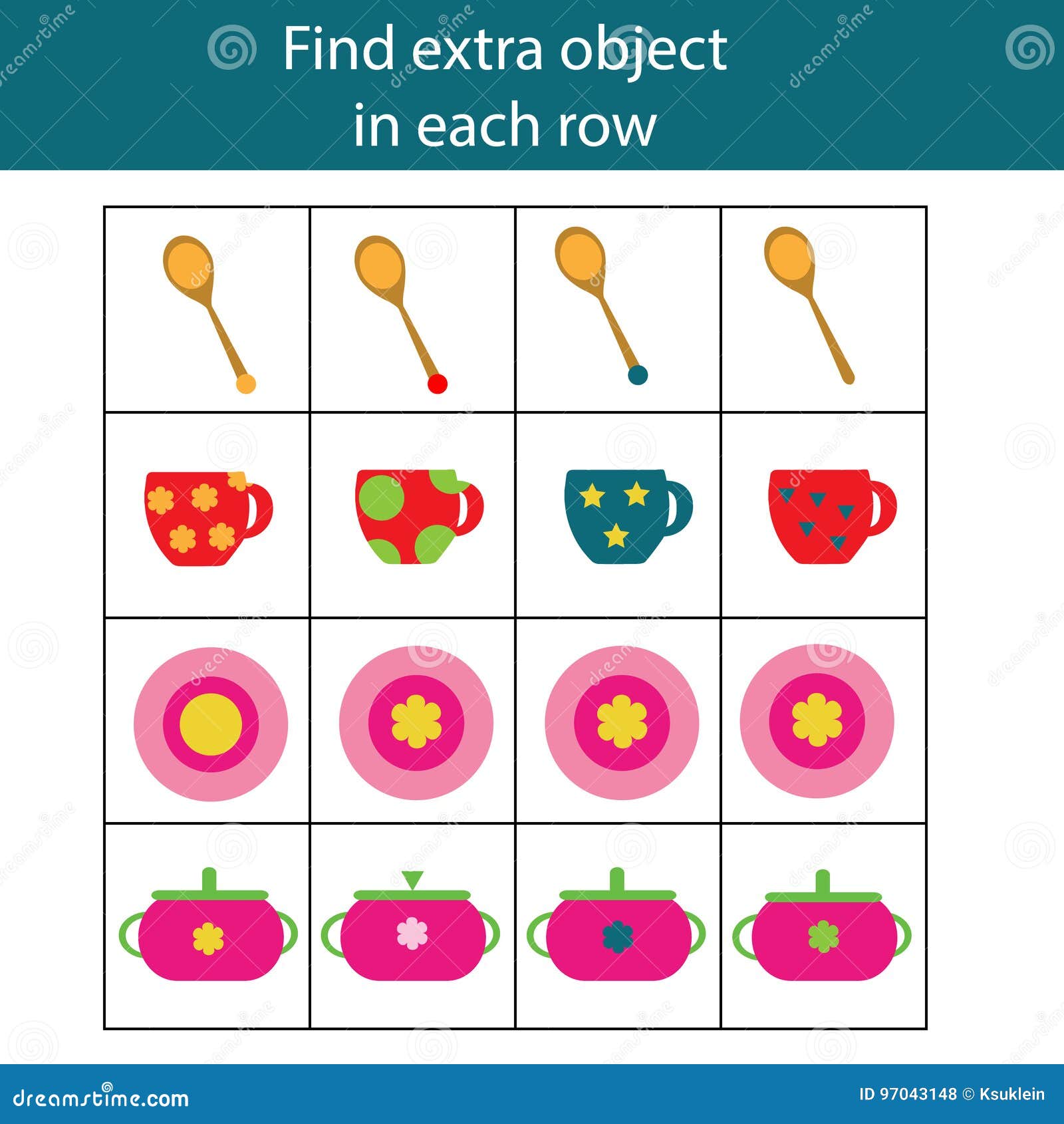 Find Extra Object In Row. Educational Children Game, Printable Activity ...