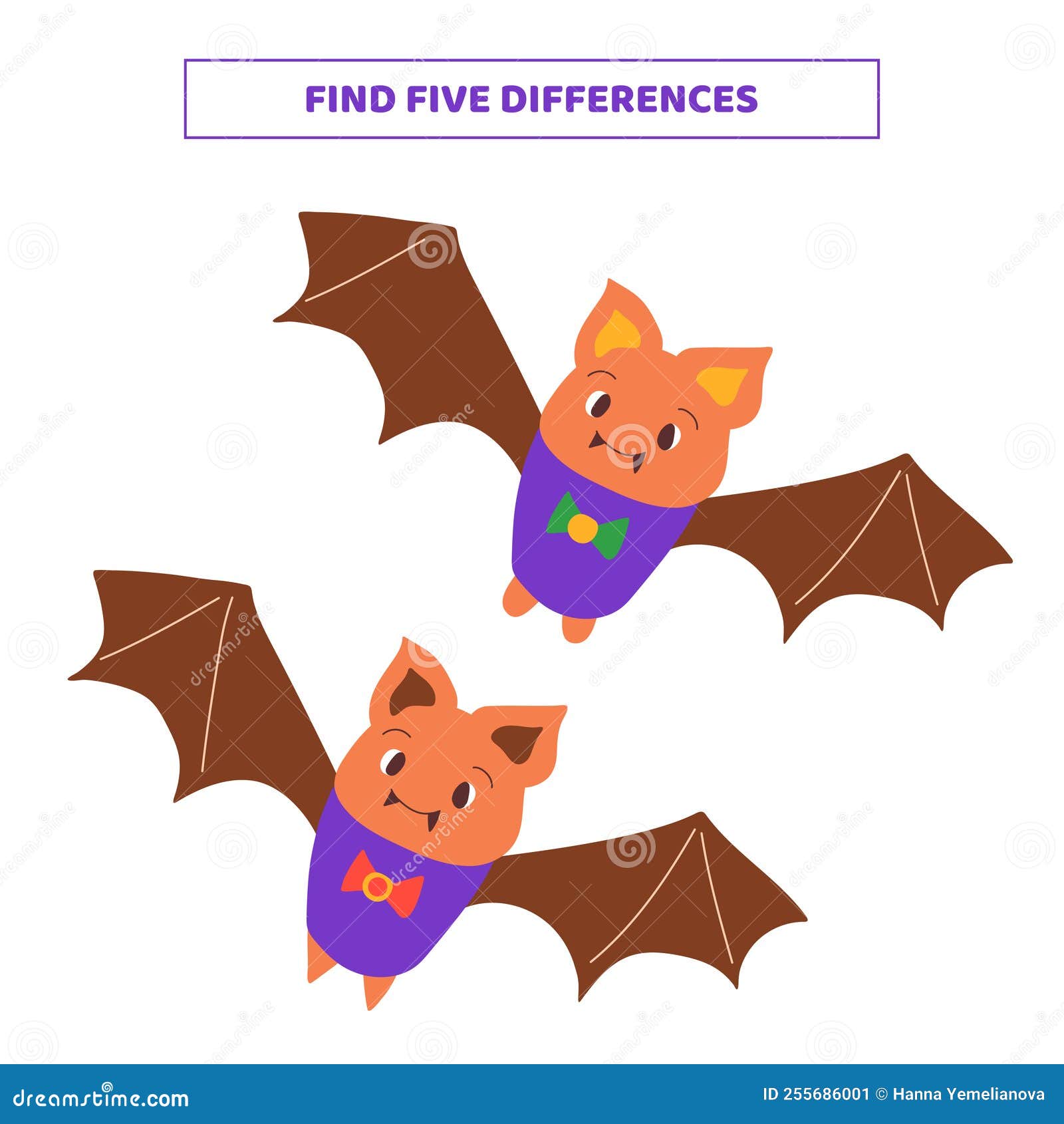 Find Five Differences between Cartoon Bat Stock Illustration ...