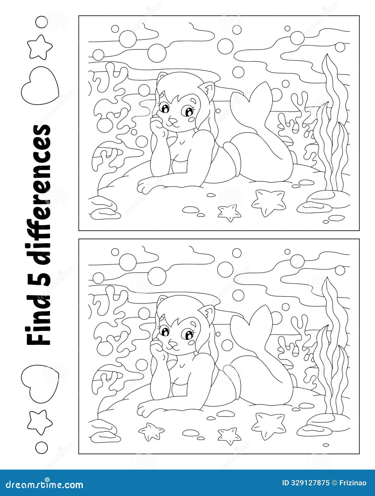 Find Five Differences. Coloring Page For Kids. Activity Worksheet For Children. Vector ...