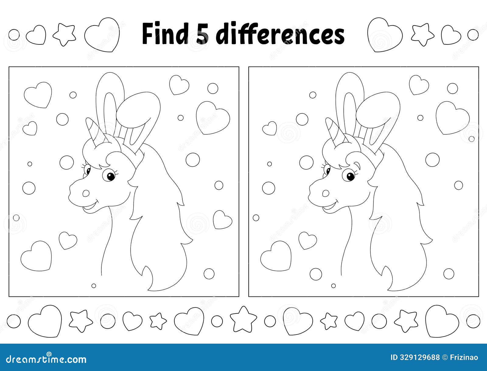 Find Five Differences. Coloring Page For Kids. Activity Worksheet For Children. Vector ...