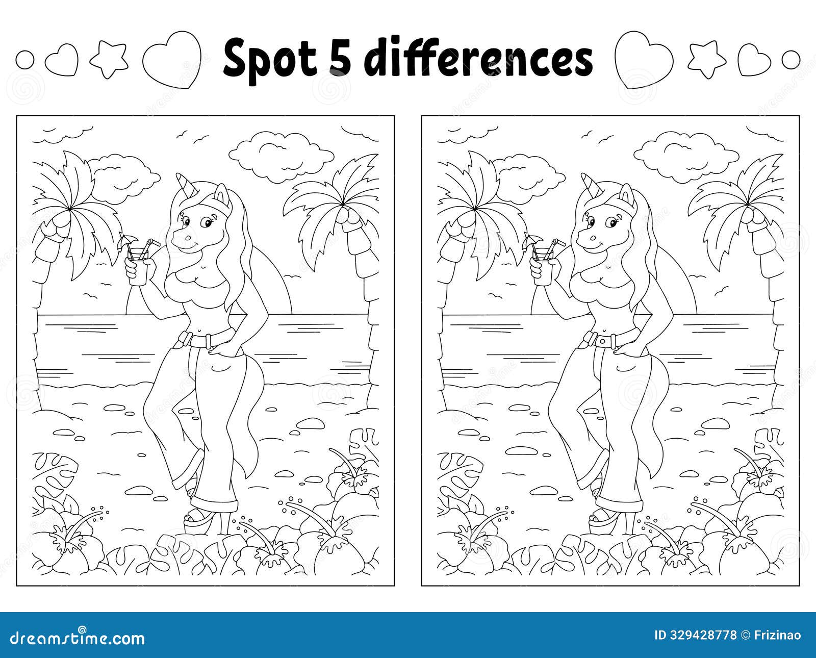 Find Five Differences. Coloring Page For Kids. Activity Worksheet For Children. Vector ...