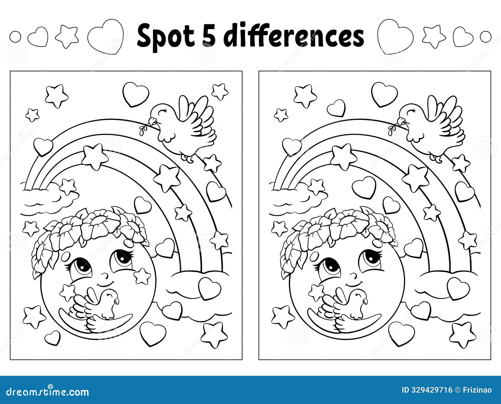Find Five Differences. Coloring Page For Kids. Activity Worksheet For ...