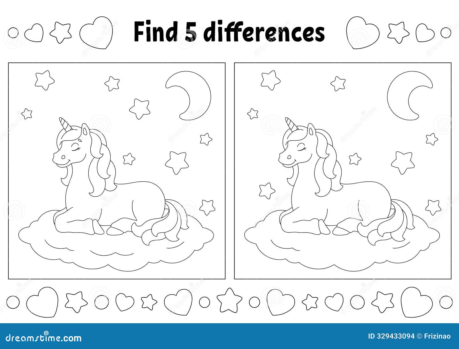 Find Five Differences. Coloring Page For Kids. Activity Worksheet For ...