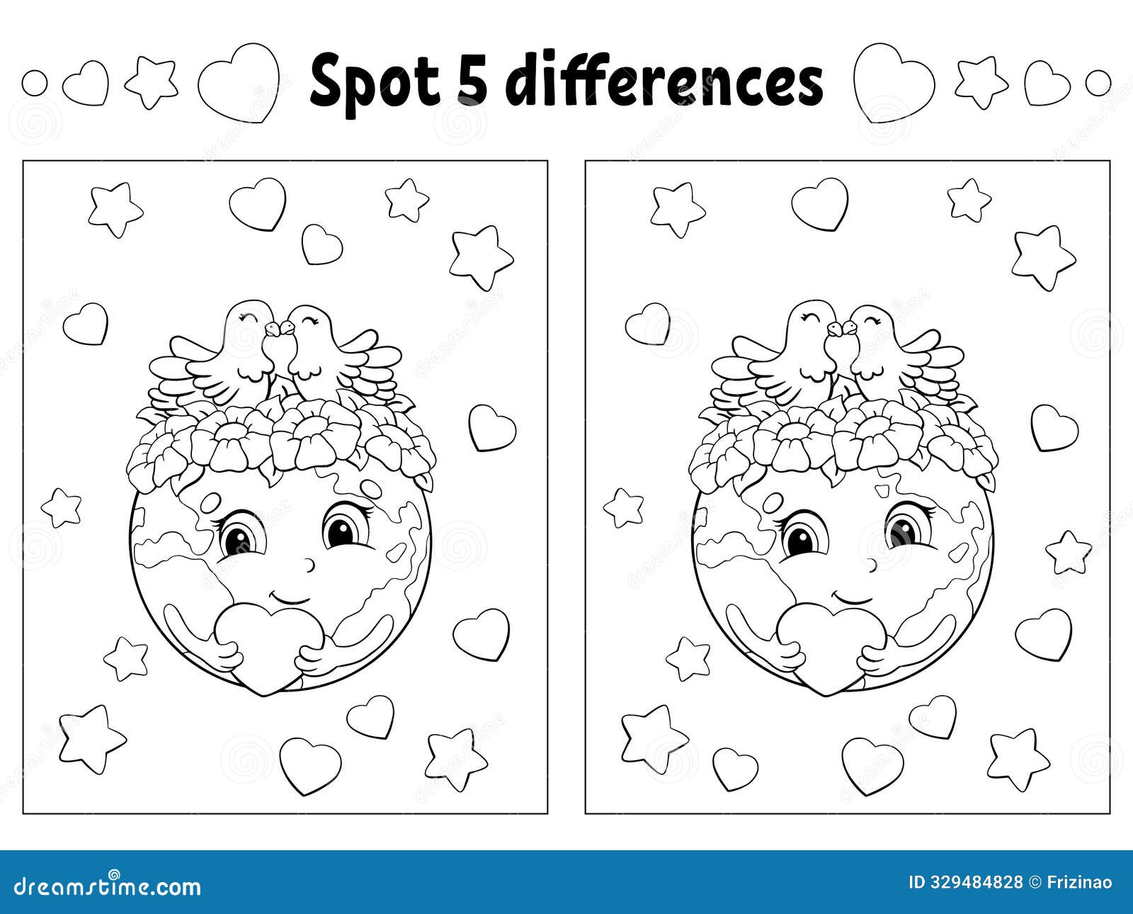 Find Five Differences. Coloring Page For Kids. Activity Worksheet For ...