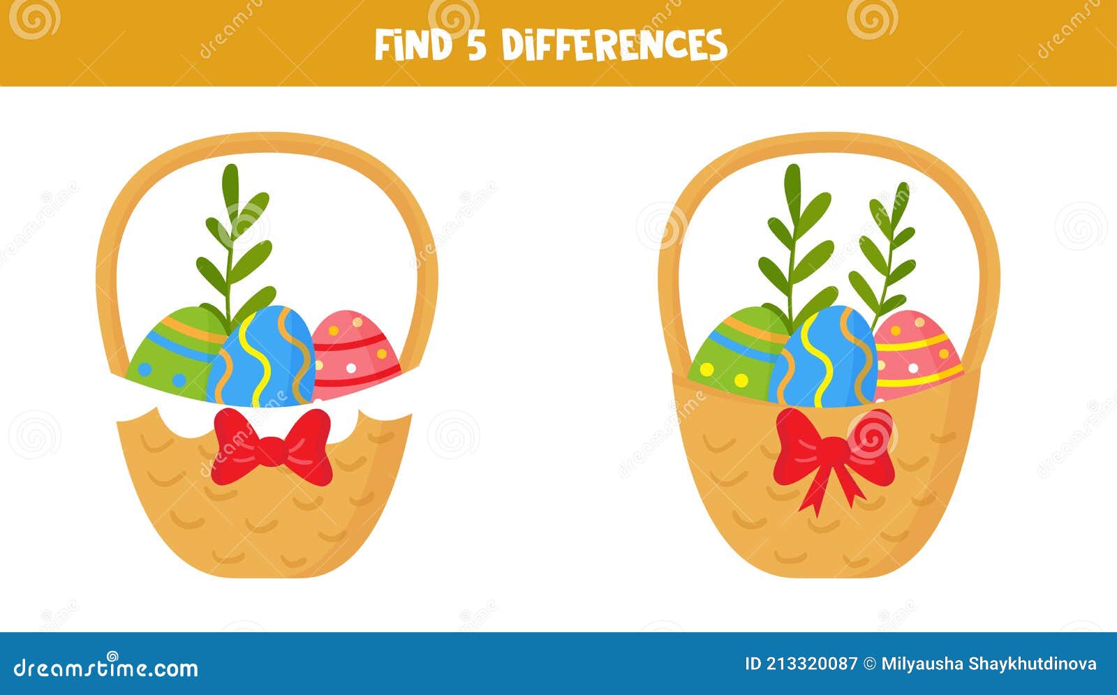 Find Five Differences between Pictures. Easter Baskets Stock Vector - Illustration of worksheet ...