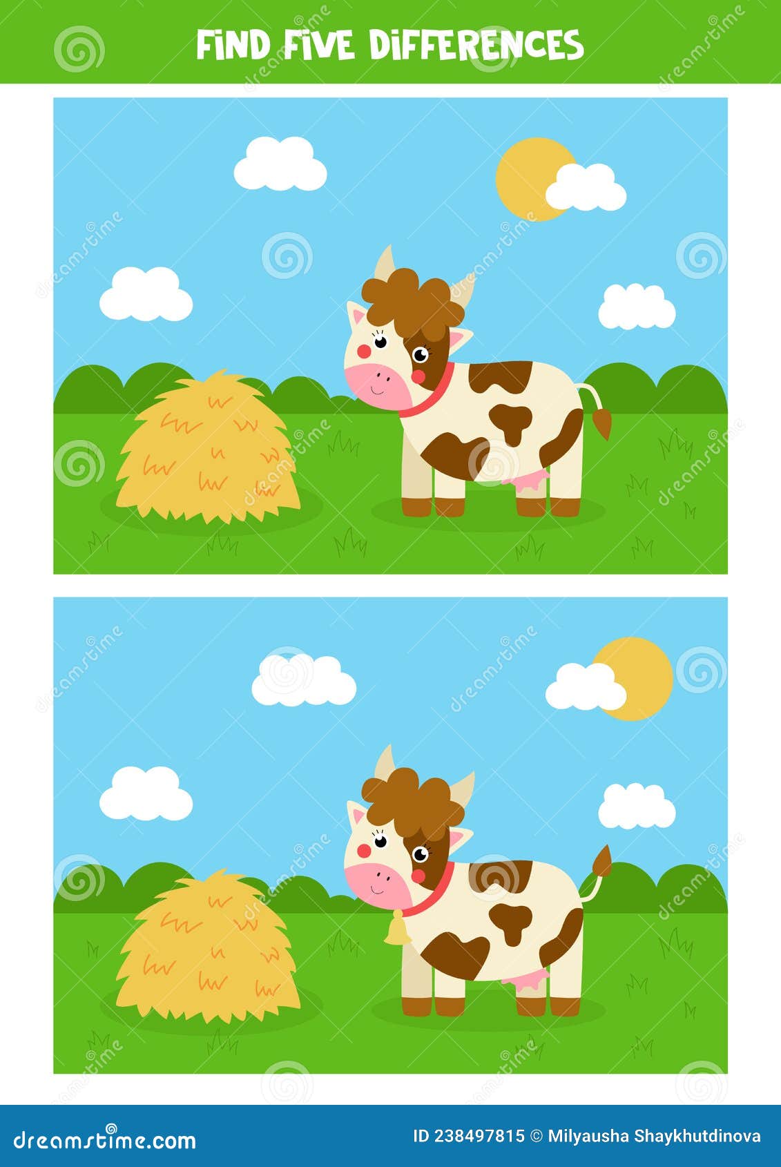Find Five Differences between Two Cute Cows. Stock Vector ...