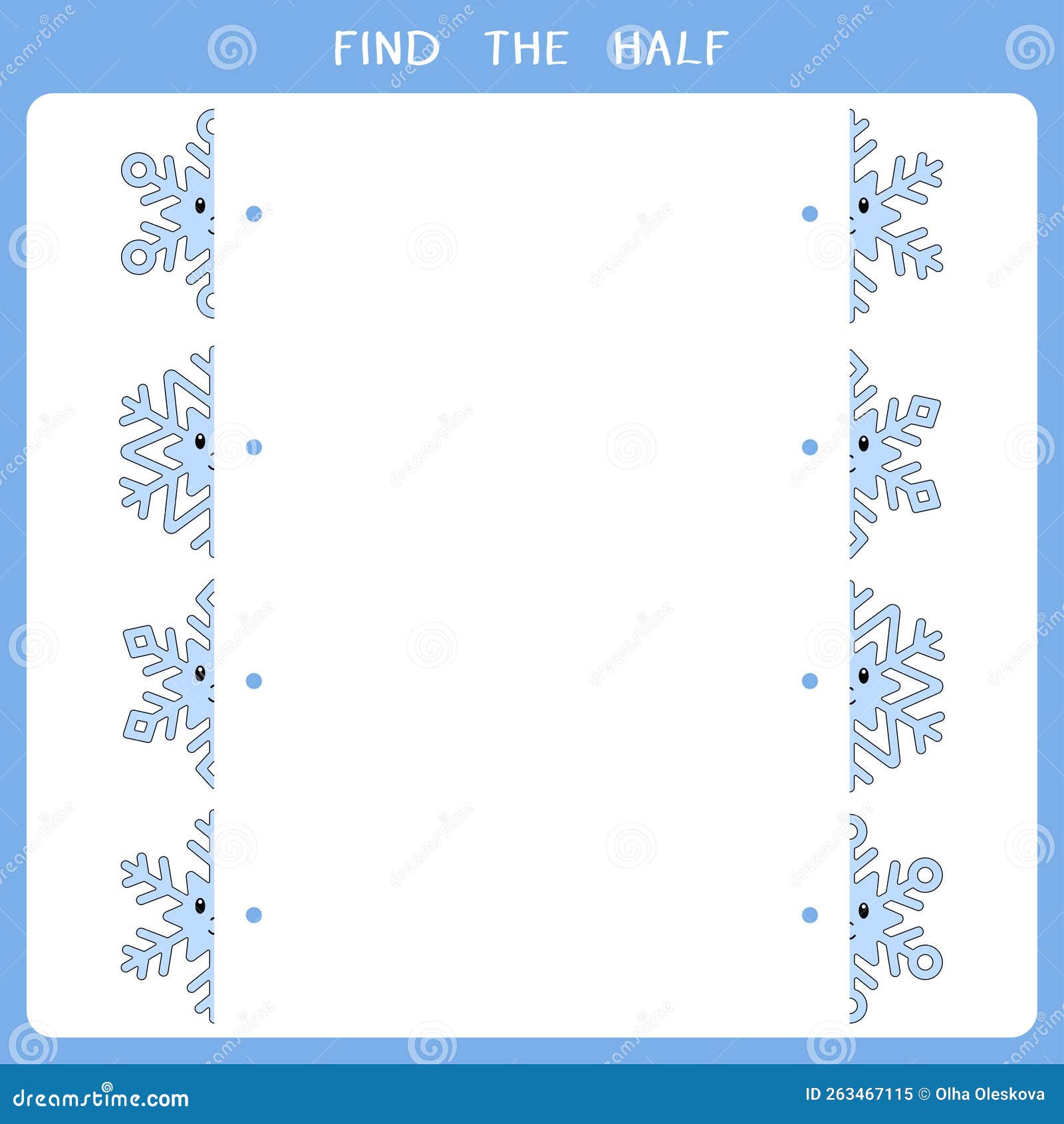 Find the Half for Snowflake. Vector Worksheet Stock Vector ...