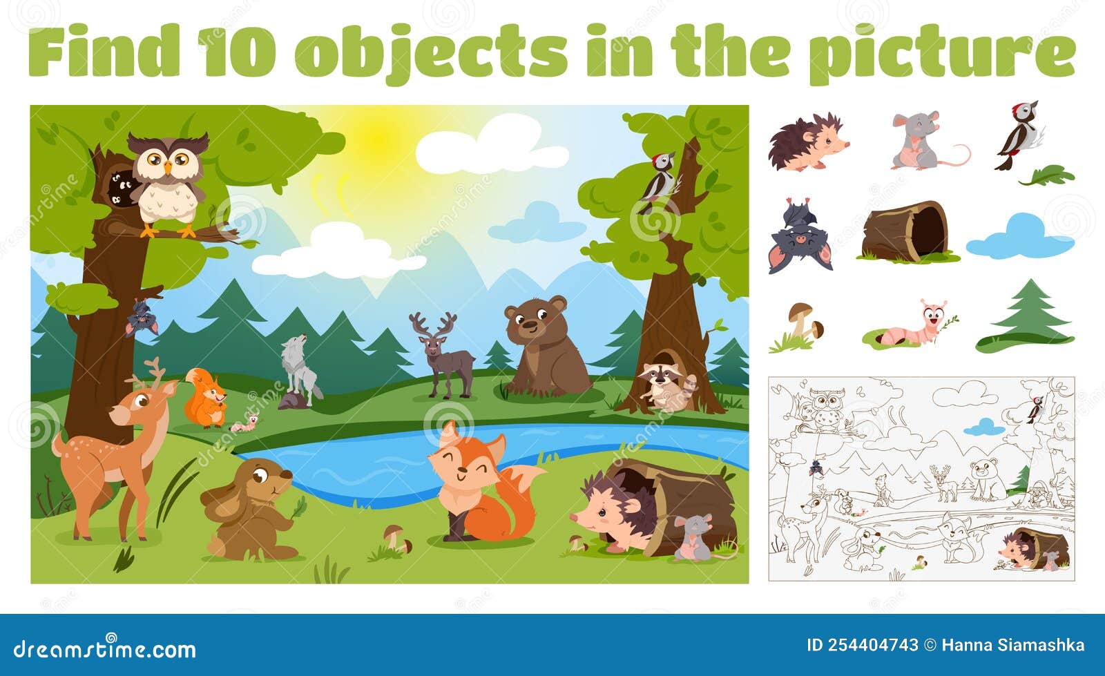 Find 10 Hidden Forest Animals Objects in the Picture Stock Illustration ... Find 10 Hidden Forest Animals Objects in the Picture Stock Illustration ...