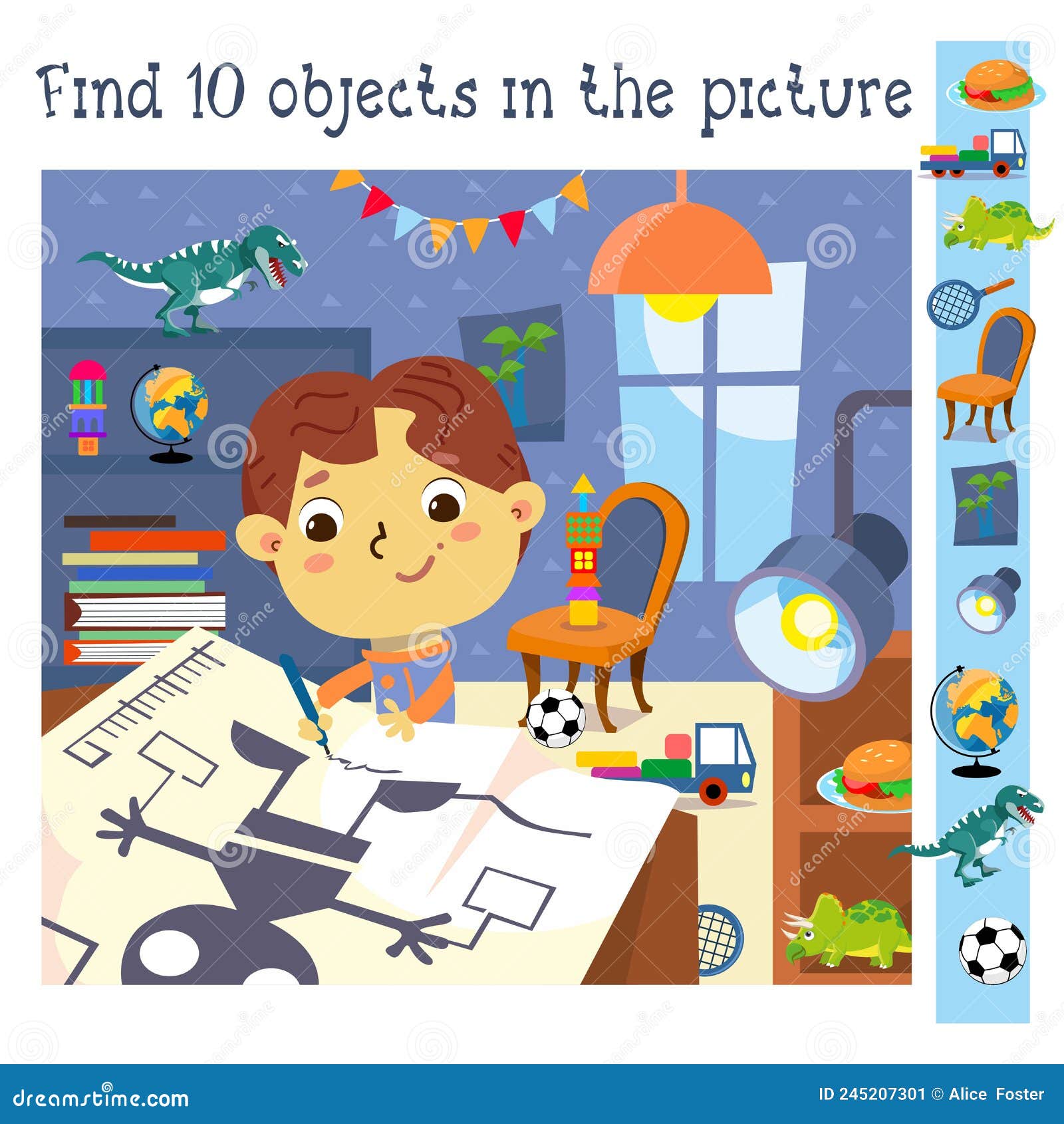 Find 10 Hidden Objects. Educational Game for Children. Cute Boy Draws ... Find 10 Hidden Objects. Educational Game for Children. Cute Boy Draws ...