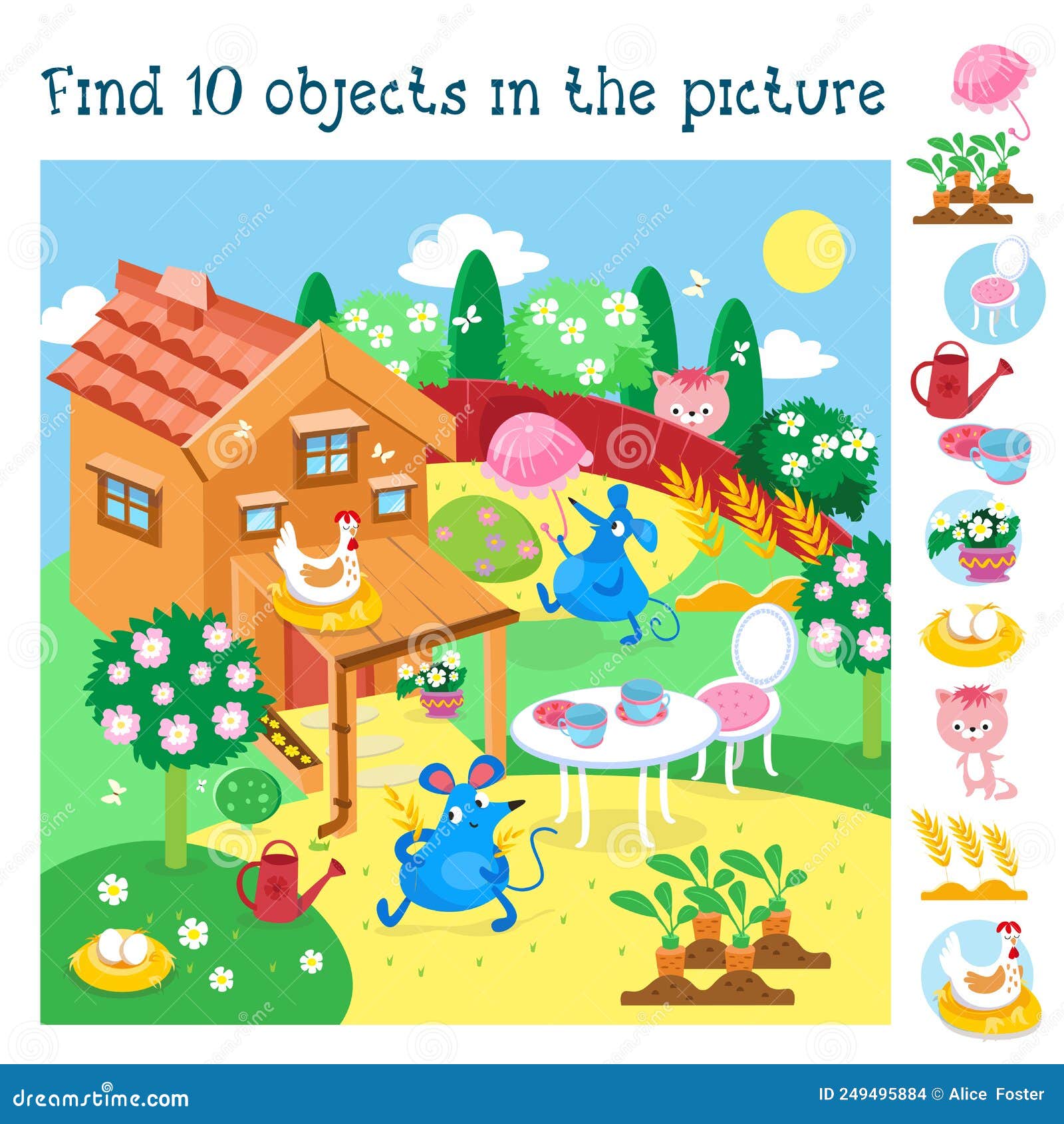 Find 10 Hidden Objects. Educational Game for Children. Cute Mice Near ... Find 10 Hidden Objects. Educational Game for Children. Cute Mice Near ...
