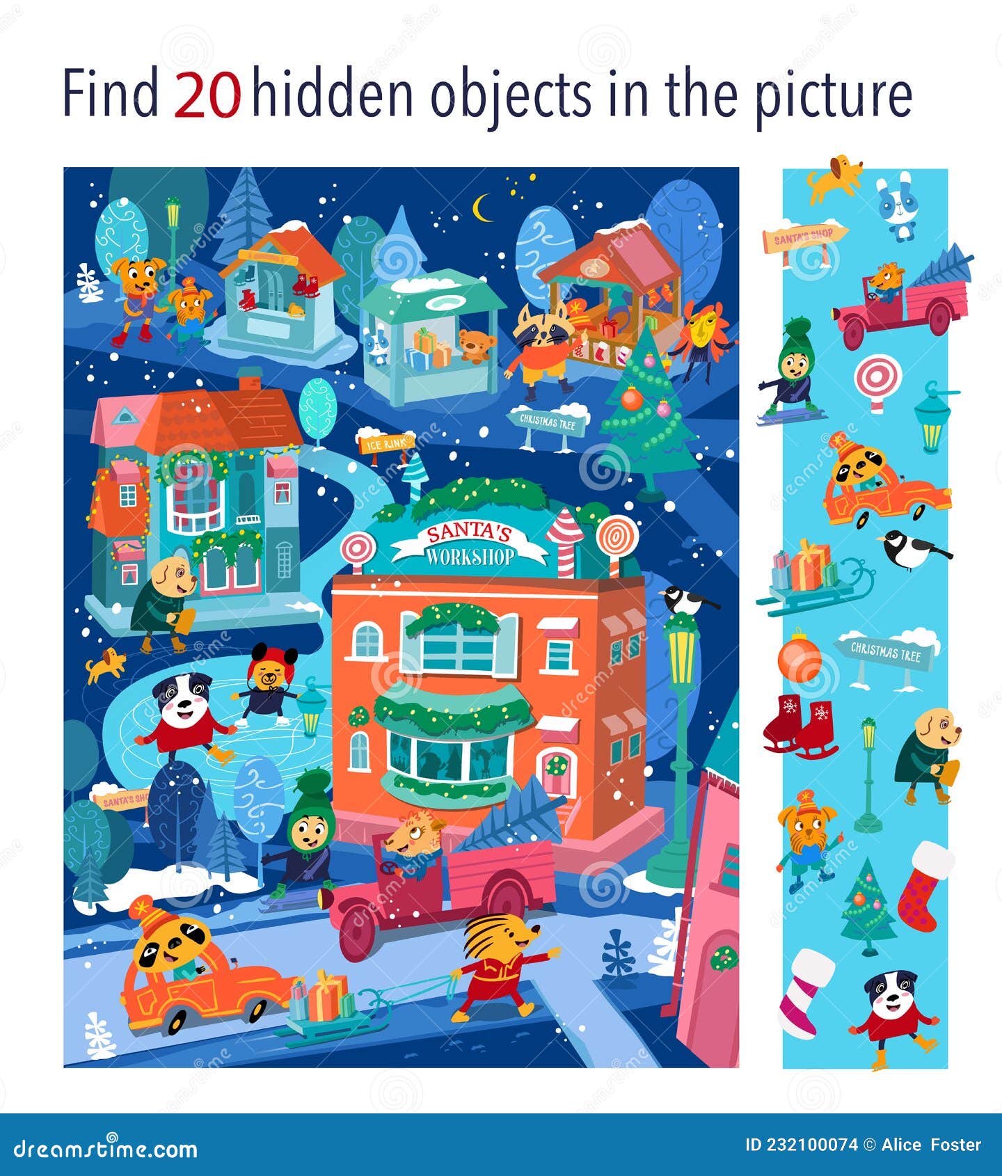 Find 20 Hidden Objects In Picture. Christmas Village With Cute ... Find 20 Hidden Objects In Picture. Christmas Village With Cute ...