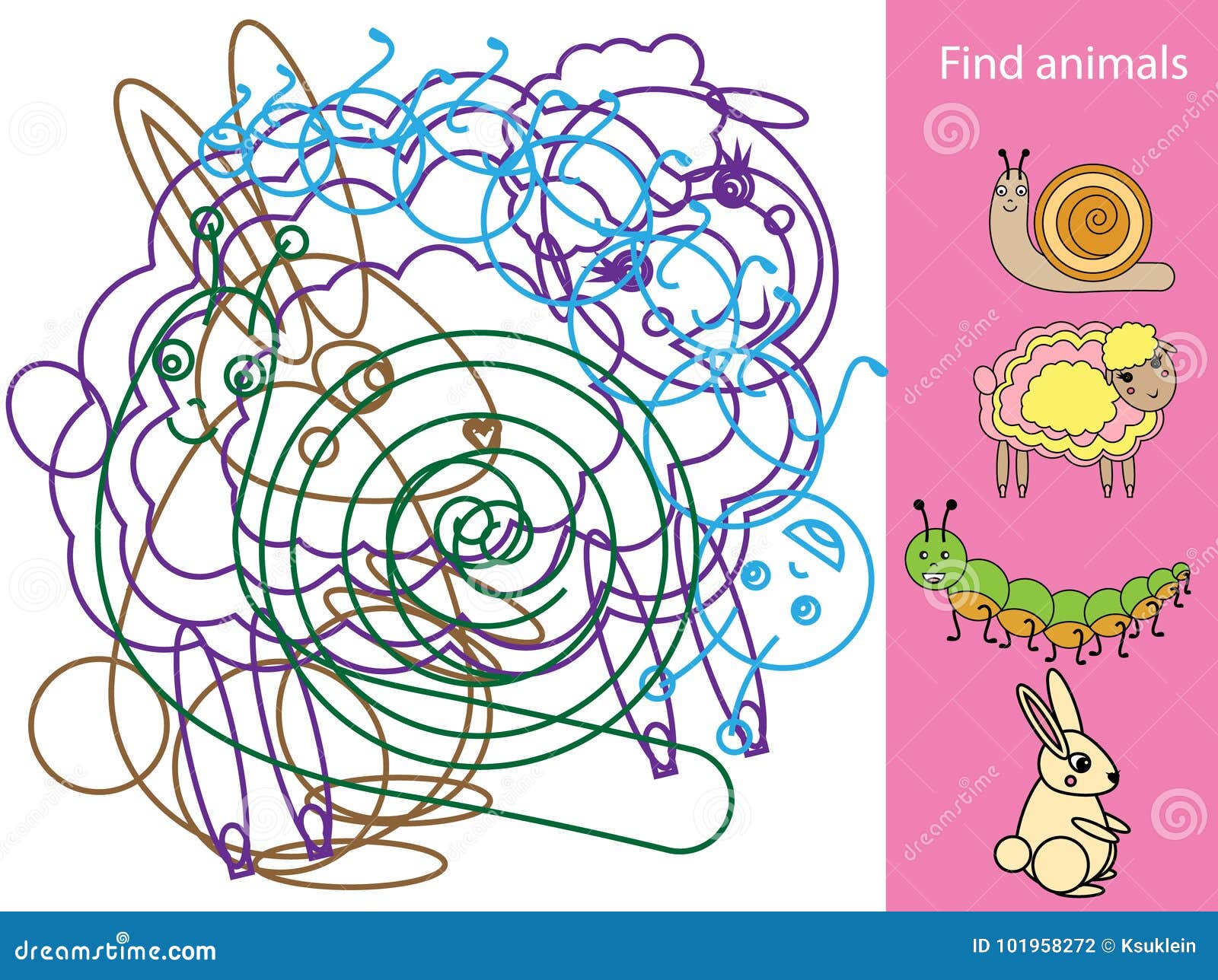 Find Hidden Objects And Shapes. Educational Game. Animals Theme ...