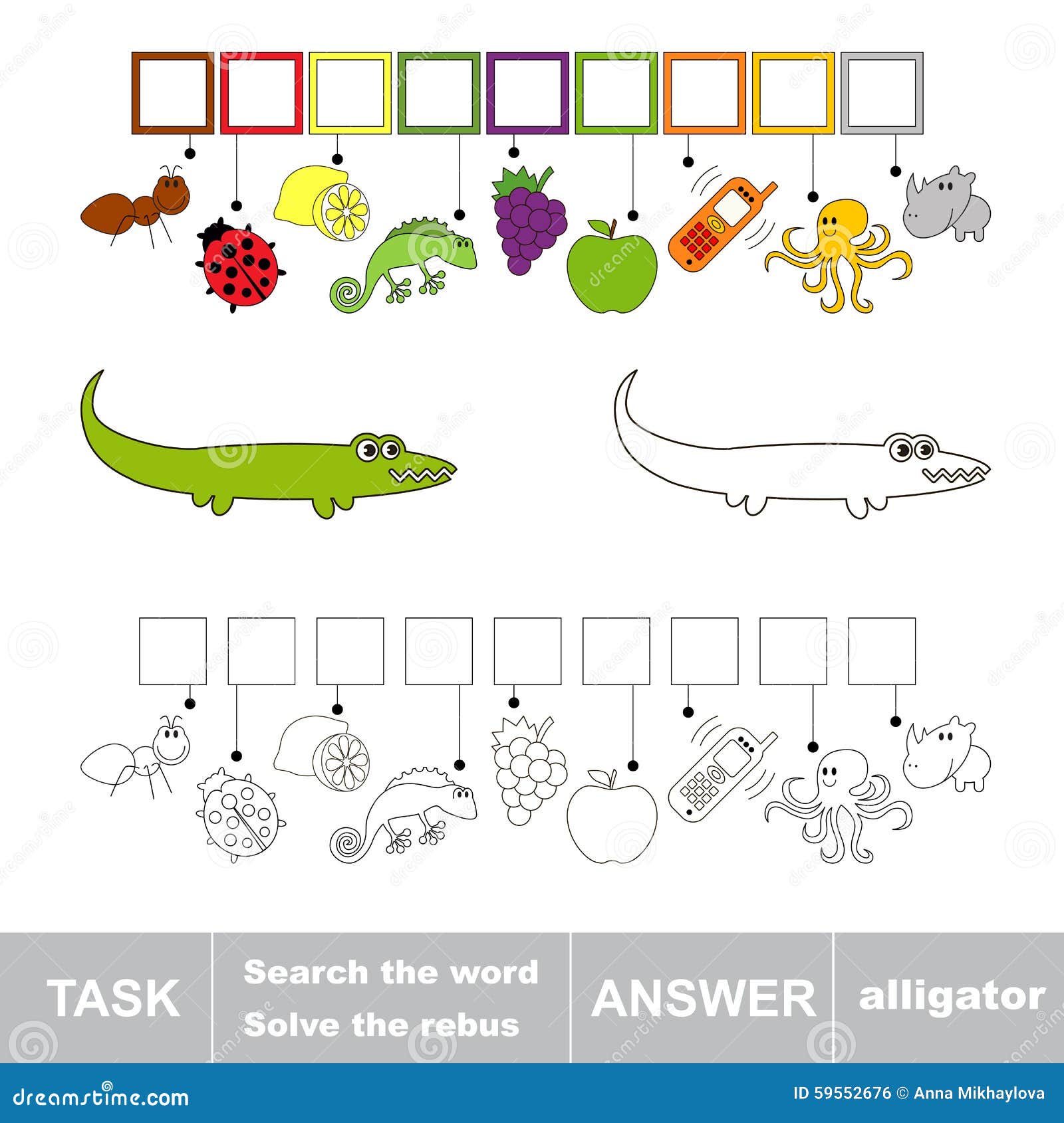 Find hidden word alligator stock vector. Illustration of hidden - 59552676