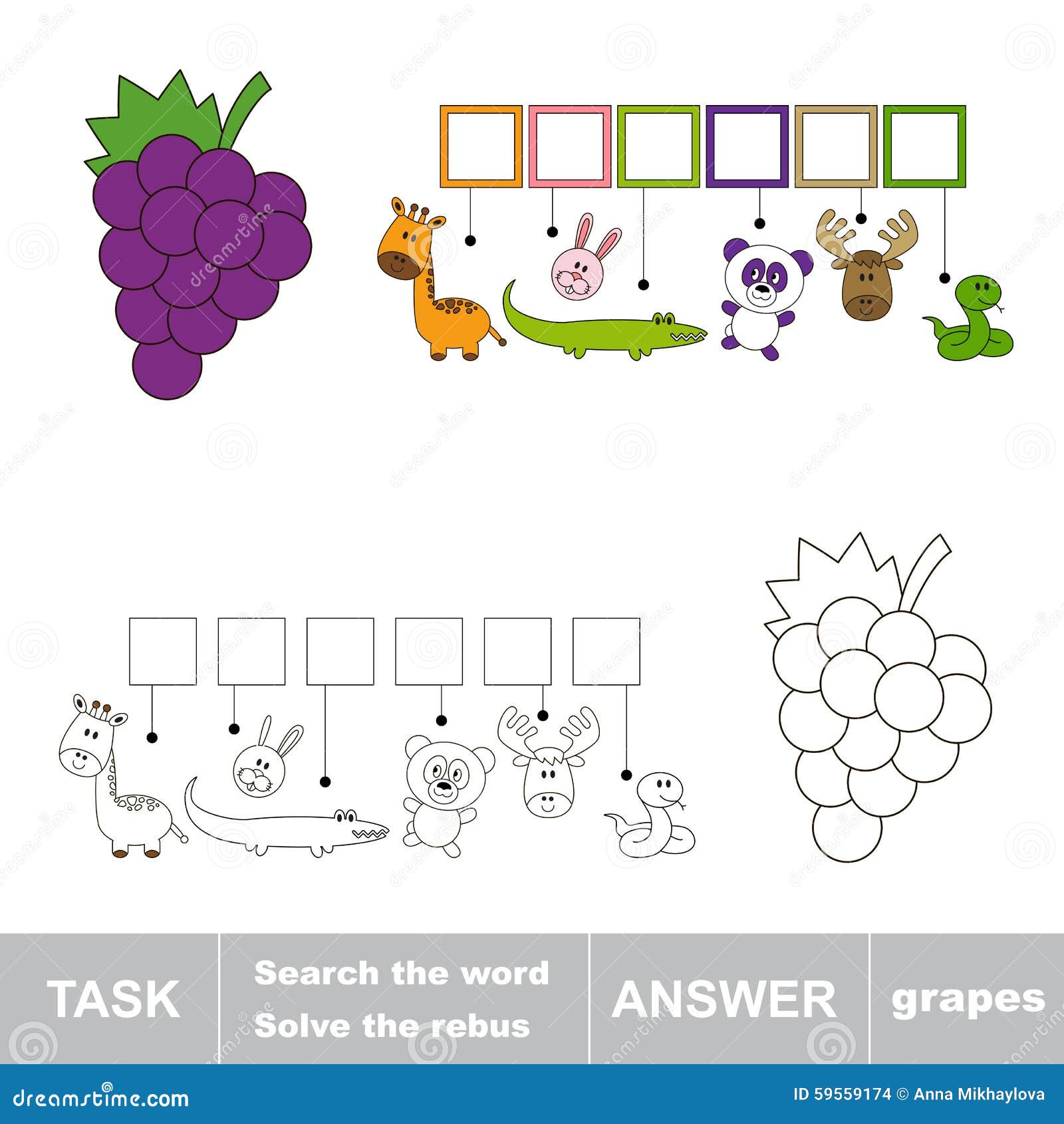 Find hidden word GRAPES stock vector. Illustration of black - 59559174