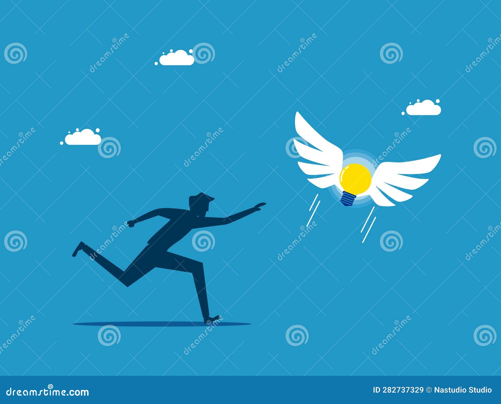 Find Ideas and Knowledge. Man Chasing a Flying Light Bulb Stock Vector ...