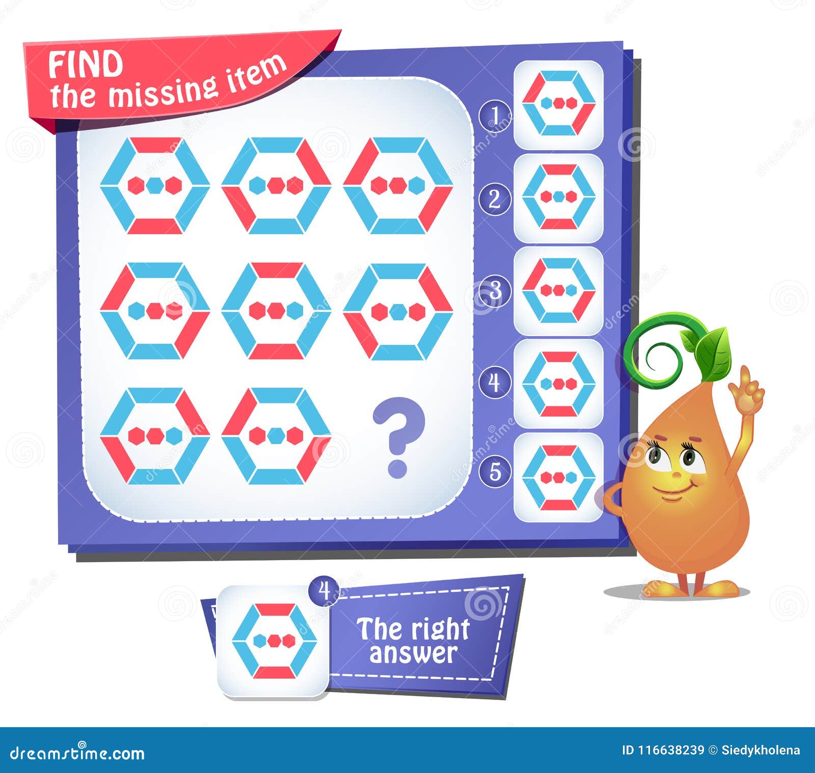 Find the Missing Item Hexagon Iq Stock Illustration - Illustration of ...