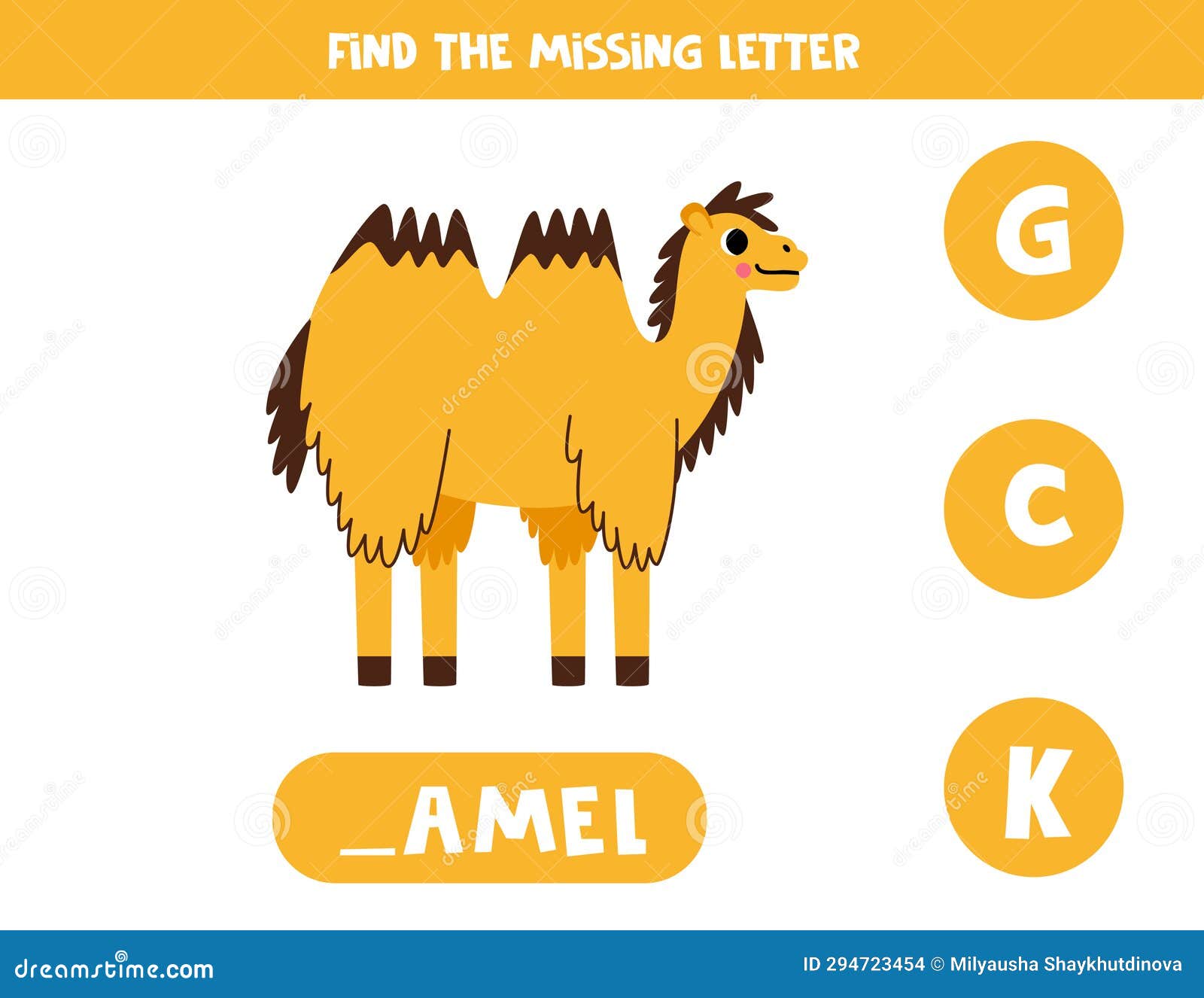 Find Missing Letter with Cartoon Bactrian Camel. Spelling Worksheet ...