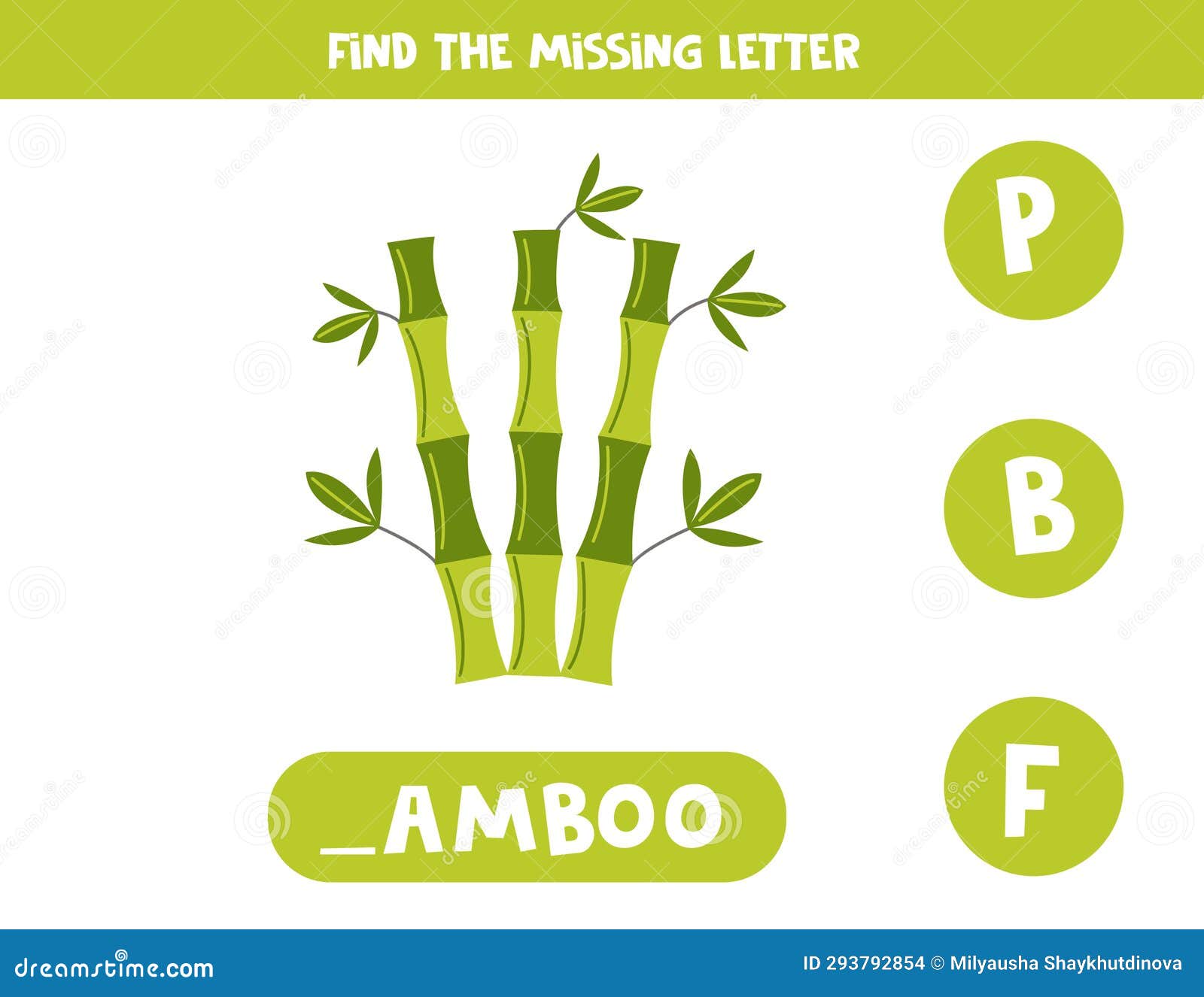 Find Missing Letter with Cartoon Bamboo Tree. Spelling Worksheet. Stock ...