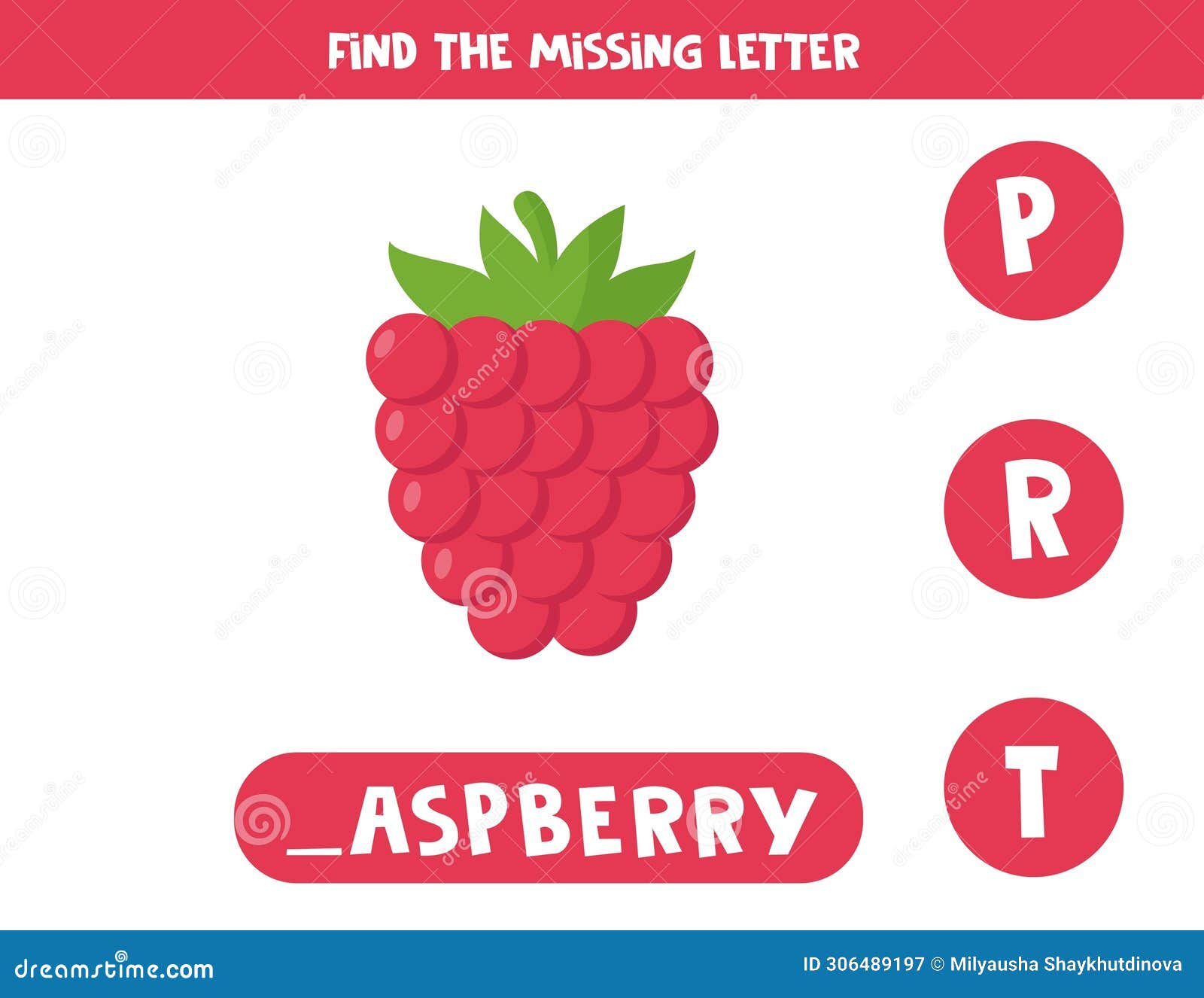 Find Missing Letter with Cartoon Raspberry. Spelling Worksheet. Stock ...