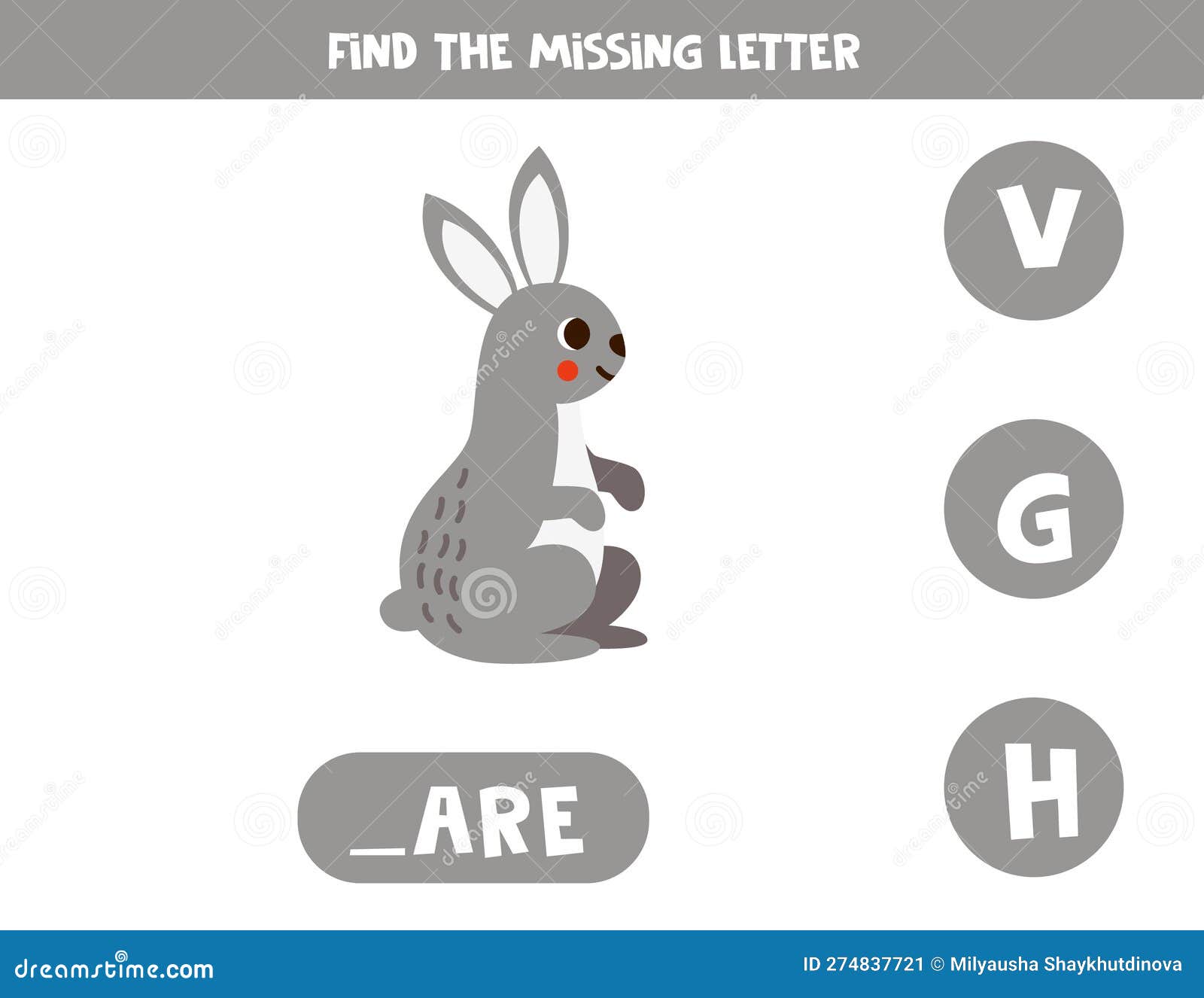 Find Missing Letter. Cute Cartoon Hare. Educational Spelling Game for ...