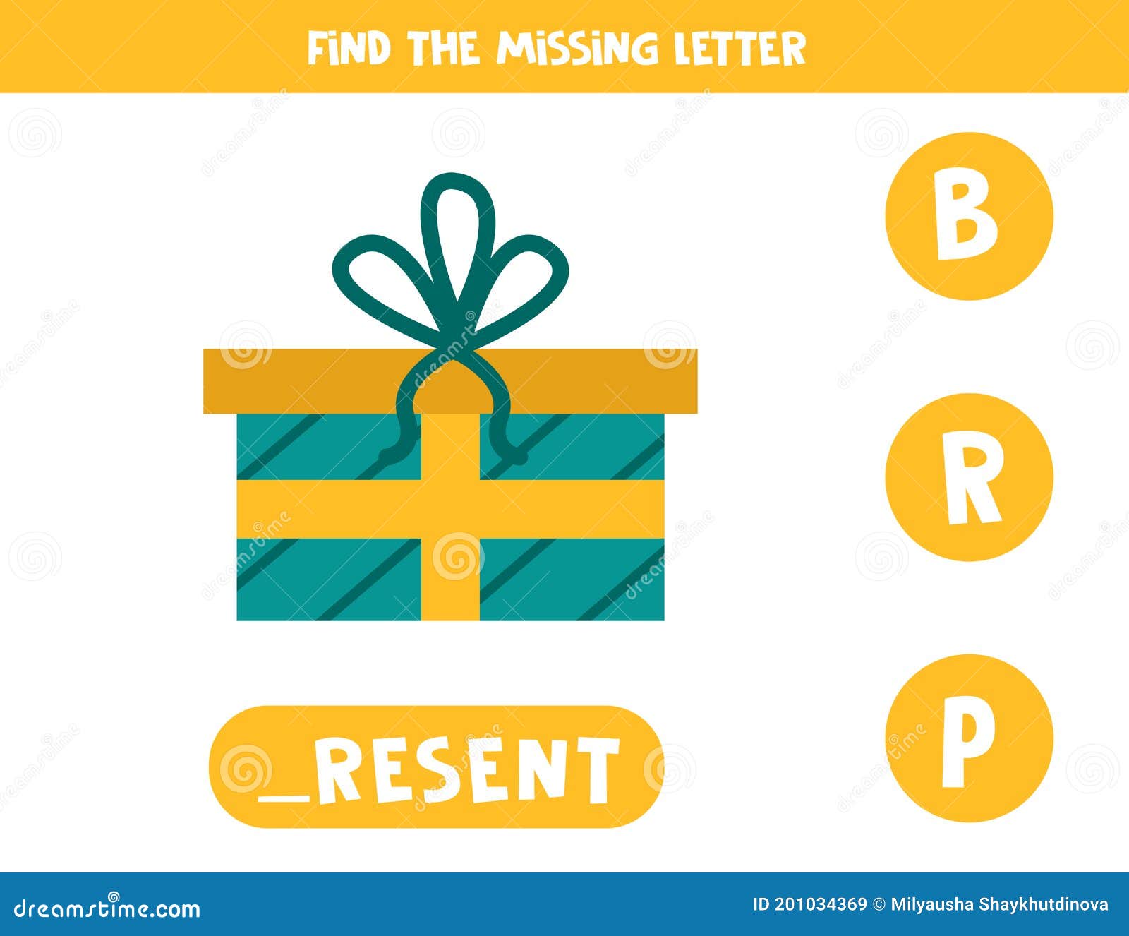 Find Missing Letter. Cute Cartoon Present Box Stock Vector ...