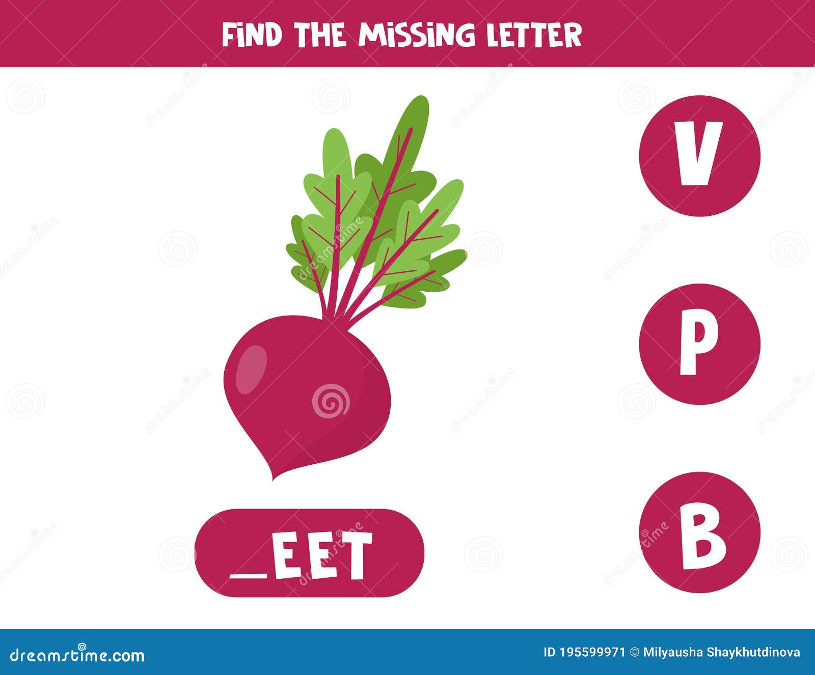 Find Missing Letter and Write it Down. Cute Cartoon Beetroot. Stock ...