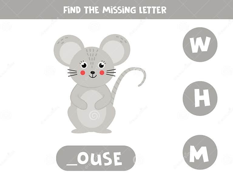 Find Missing Letter and Write it Down. Cute Cartoon Mouse. Stock Vector ...
