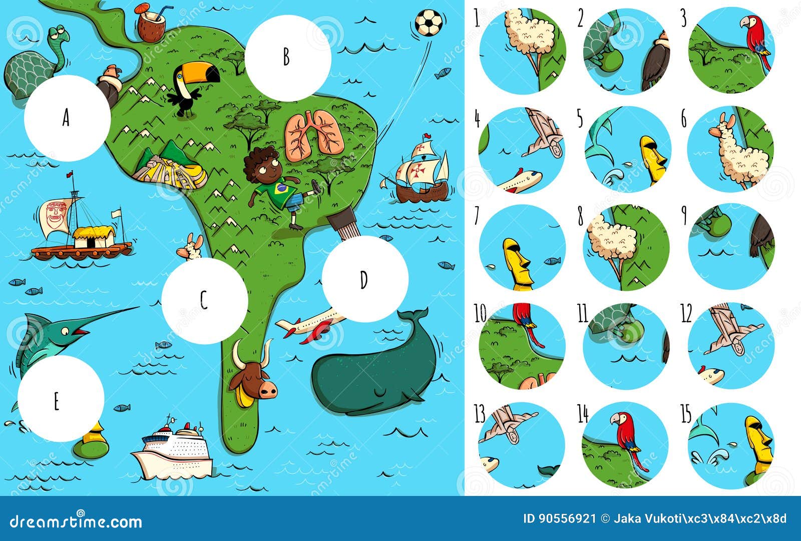 Map Of America Visual Game. Locate Isolated Items On A Map. Cartoon ...