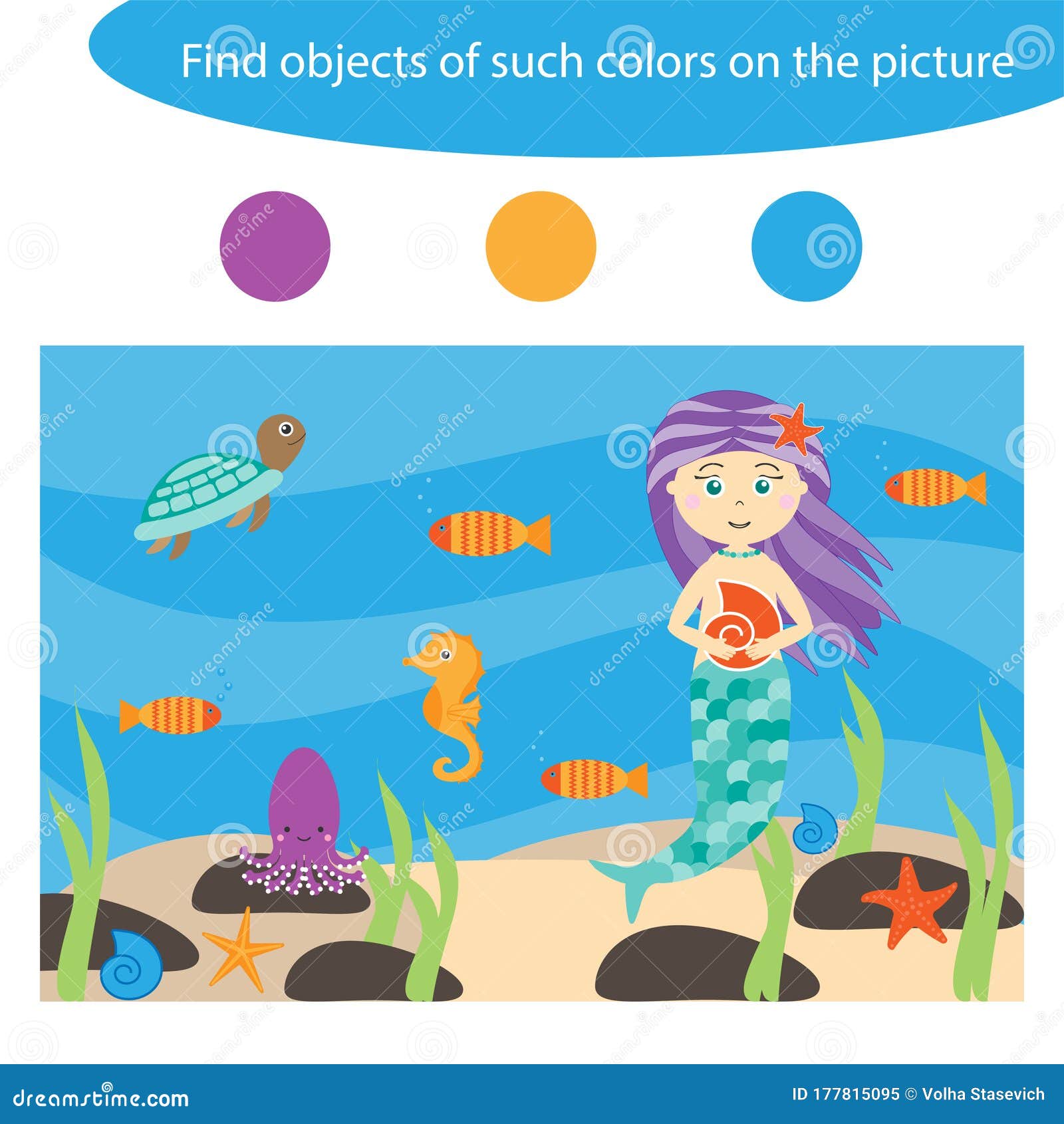 Find Objects of Same Colors, Game for Children in Cartoon Style ...
