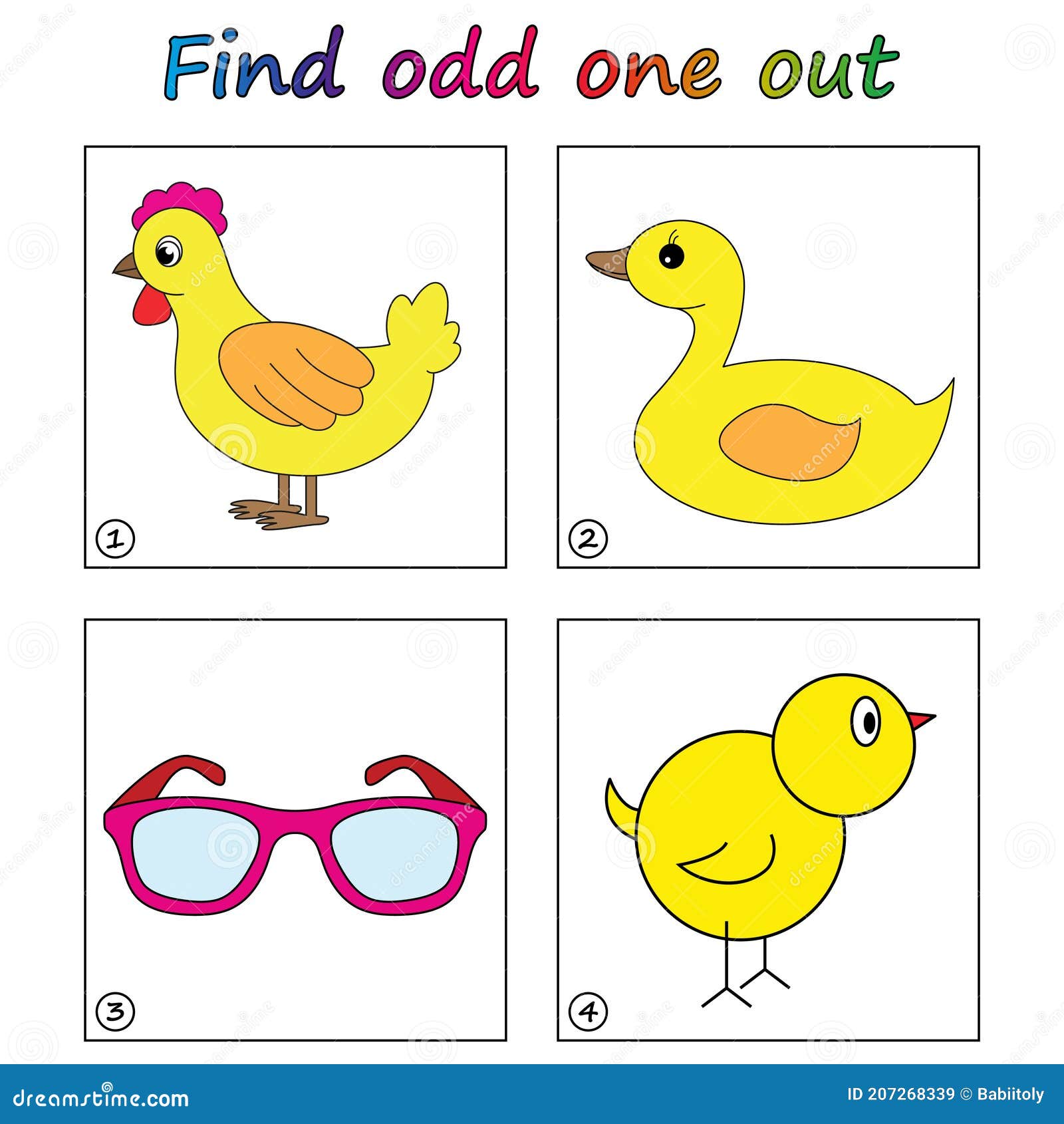 Find Odd One Out - Game for Kids. Worksheet Stock Vector - Illustration ... Find Odd One Out - Game for Kids. Worksheet Stock Vector - Illustration ...