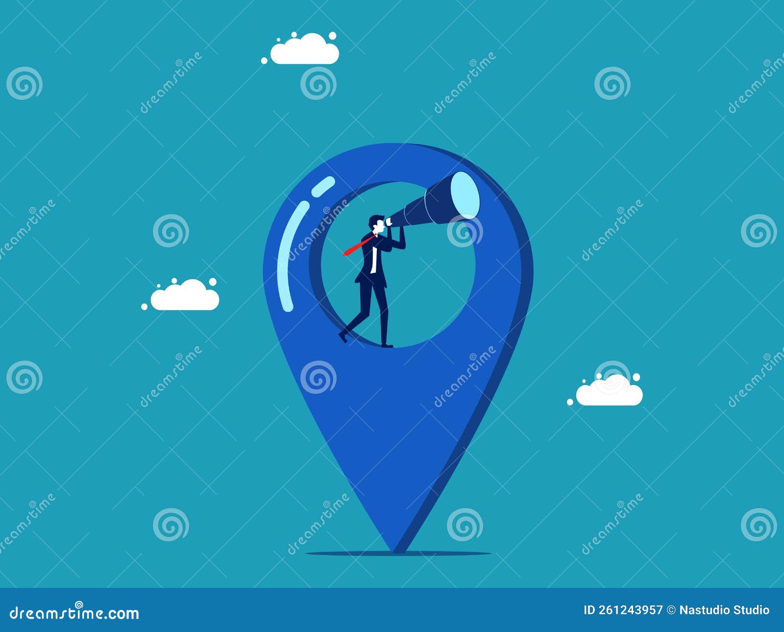 Find a Place. Businessman Looking at a Map with Binoculars Stock Vector ...